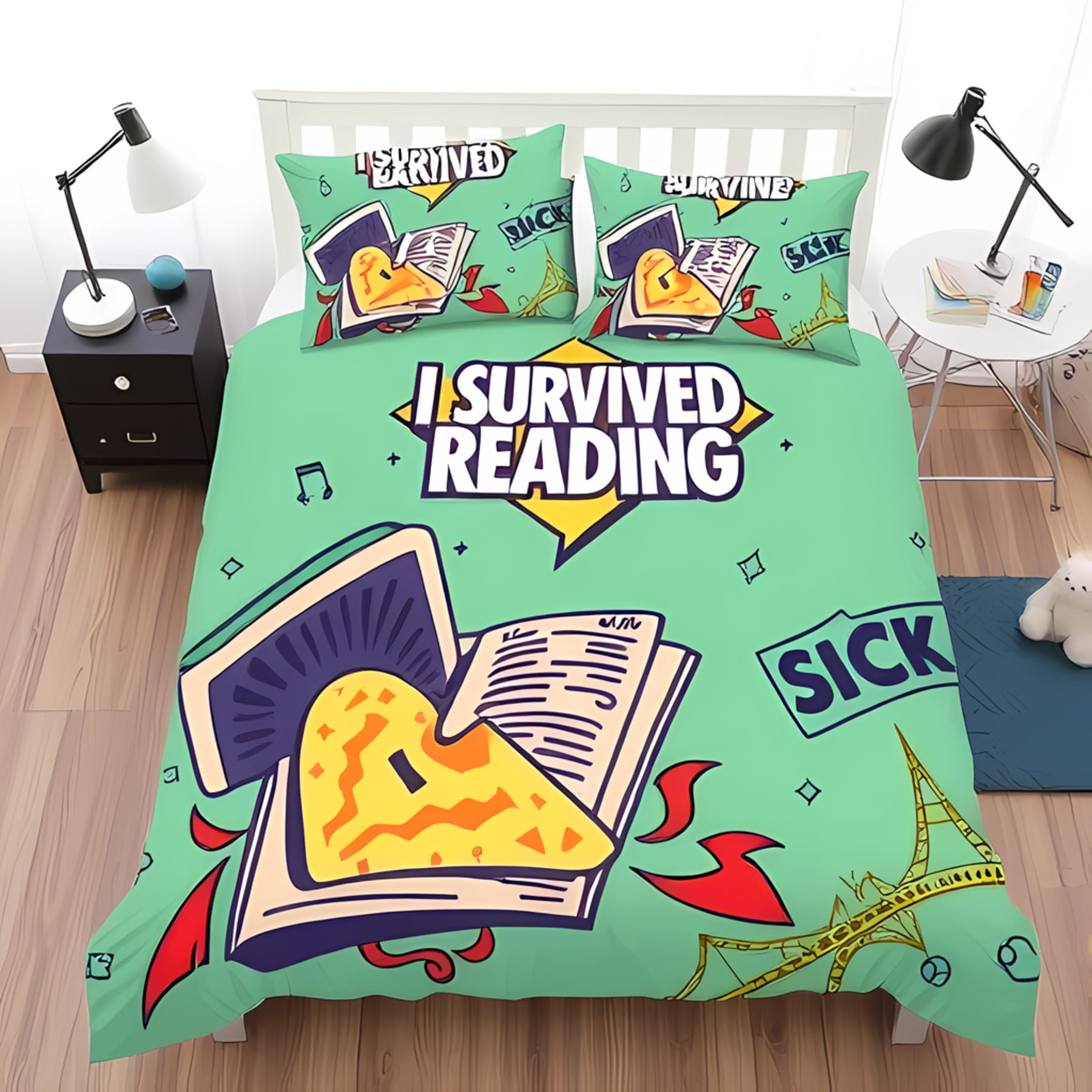 3-Piece Duvet Cover Set - Vibrant Cartoon Book Design with Heart ...