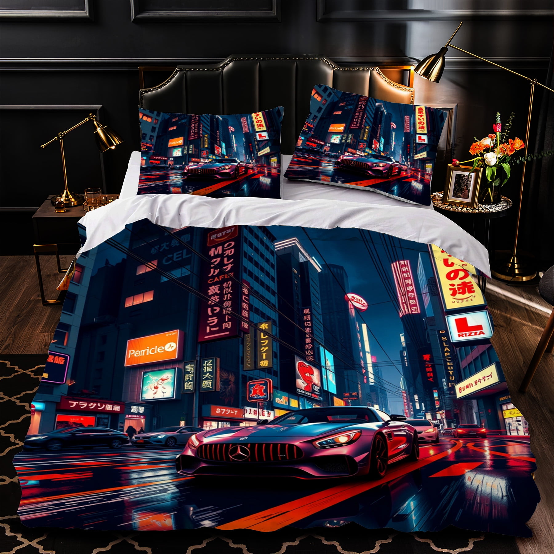 3-Piece Duvet Cover Set - Vibrant Cityscape Design with Signs & Sports ...