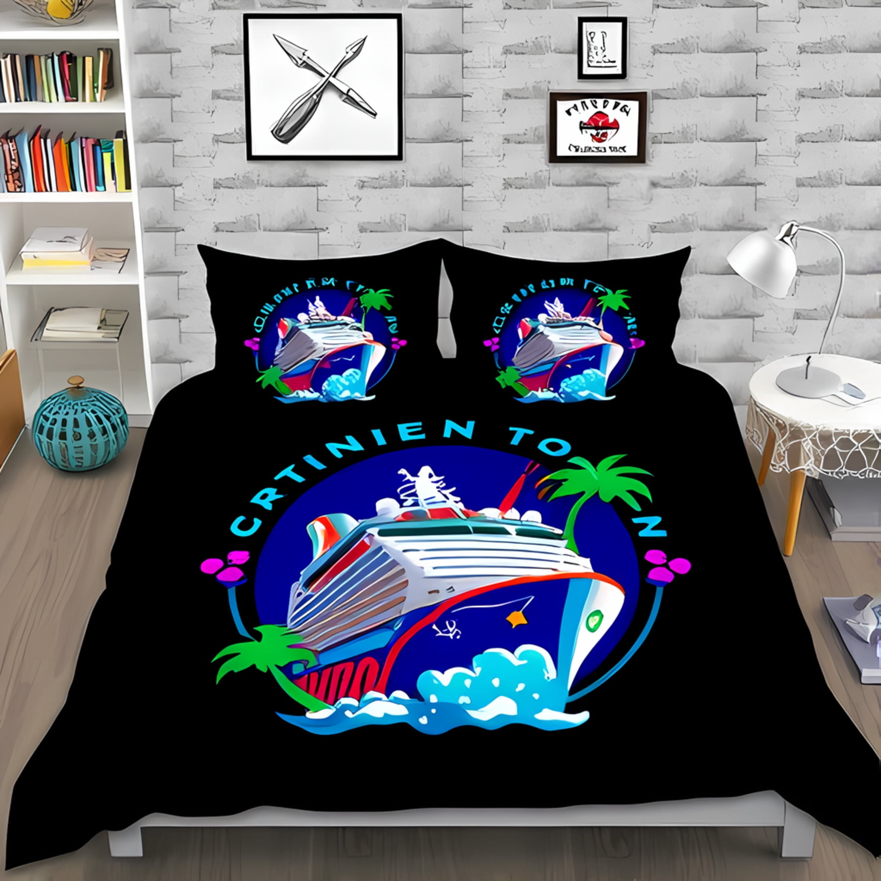 3-Piece Duvet Cover Set - Vibrant Cruise Ship Design with Tropical ...