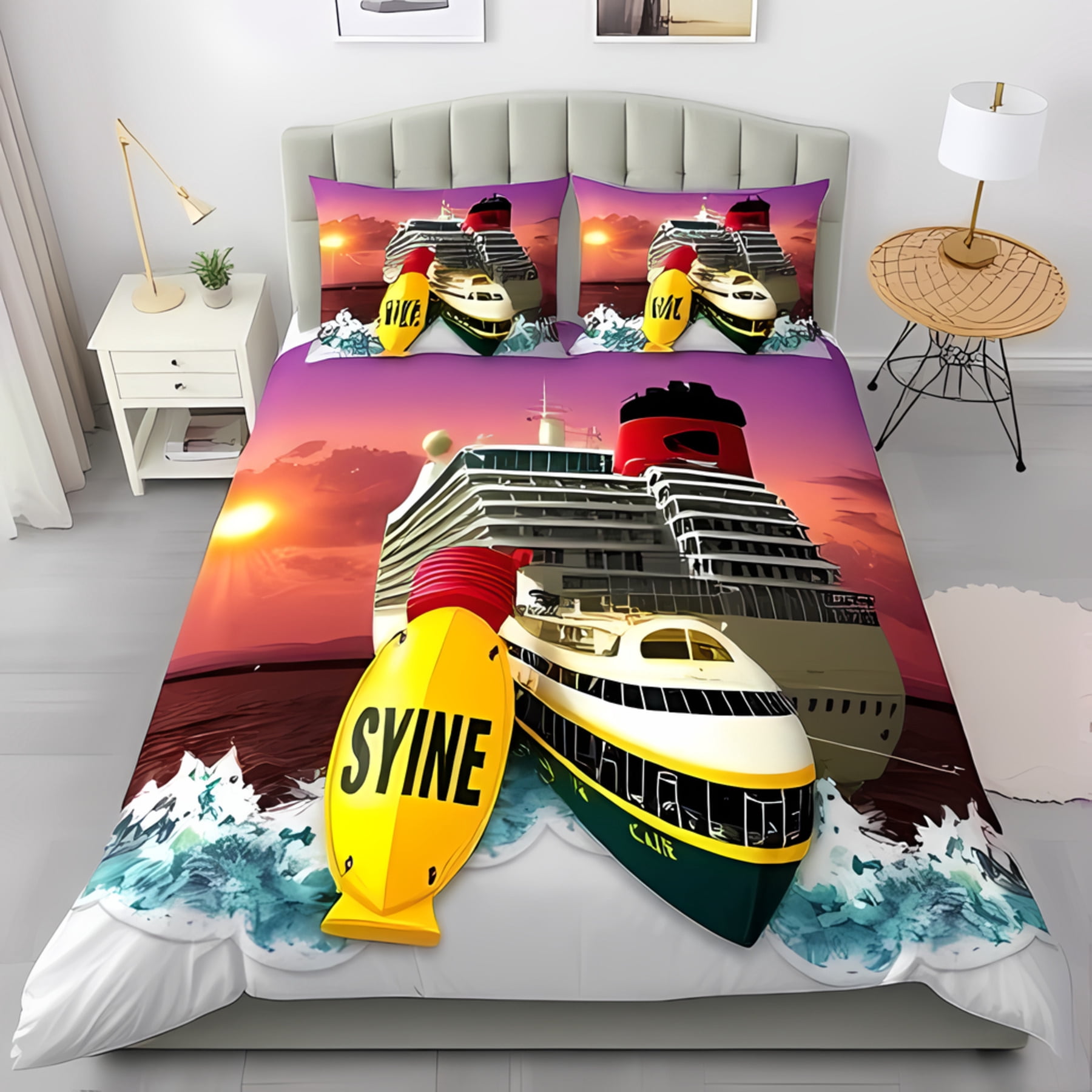 3-Piece Duvet Cover Set - Vibrant Cruise Ship & Sunset Ocean Design ...