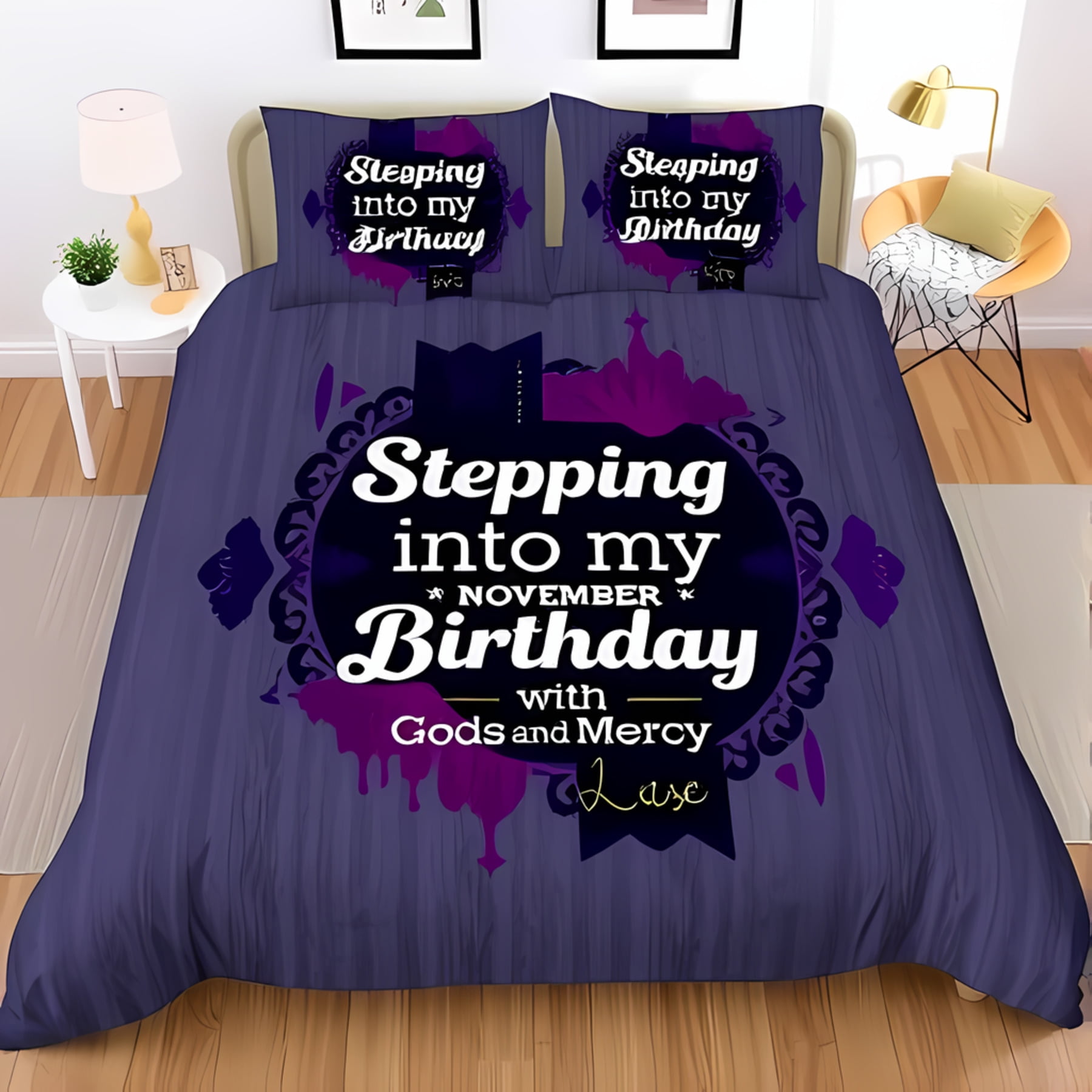 3-Piece Duvet Cover Set - Vibrant Deep Blue Birthday Design with Bold ...