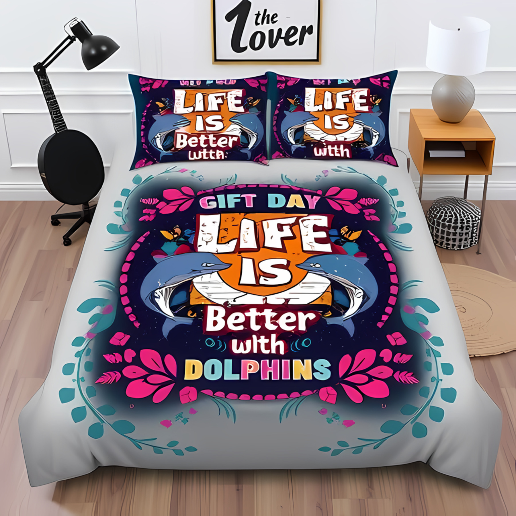 3-Piece Duvet Cover Set - Vibrant Dolphins & Floral Pattern " Life is ...