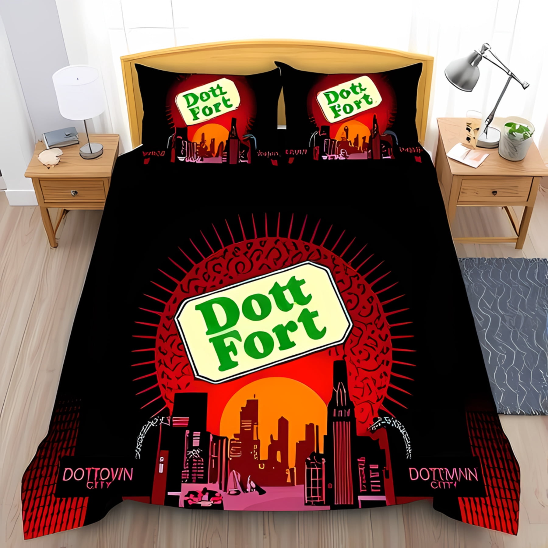 3-Piece Duvet Cover Set - Vibrant Dott Fort & Dottown City Design with ...