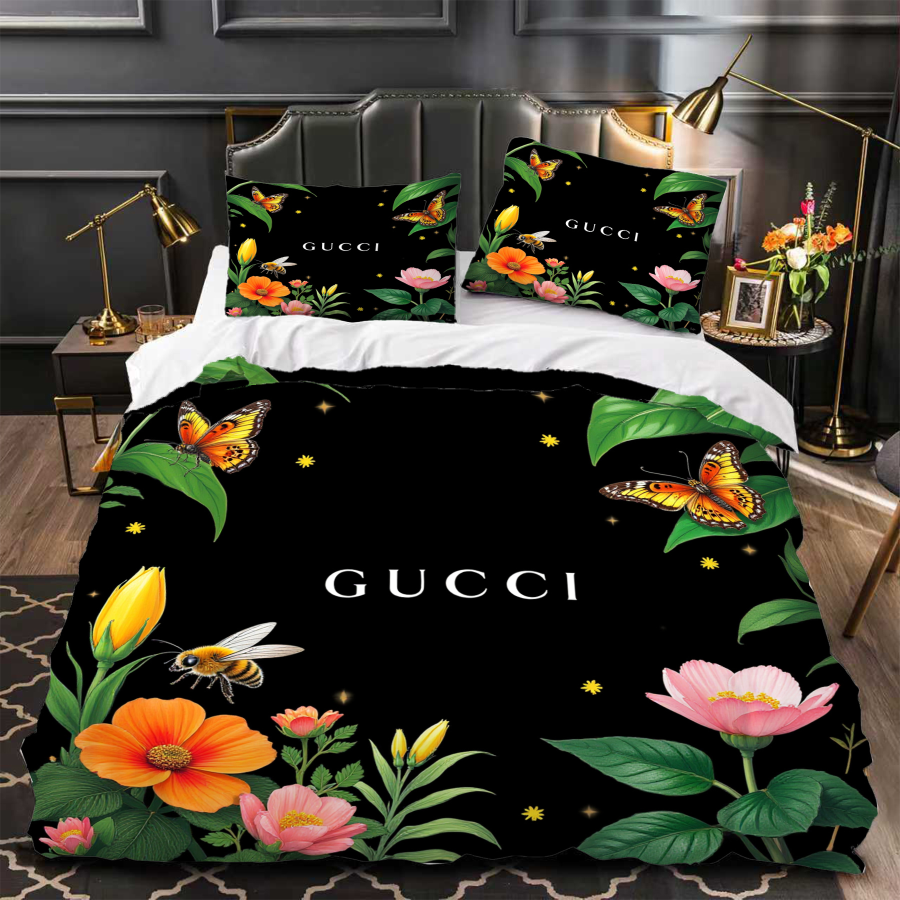 3-Piece Duvet Cover Set - Vibrant Floral Design with Orange & Pink ...
