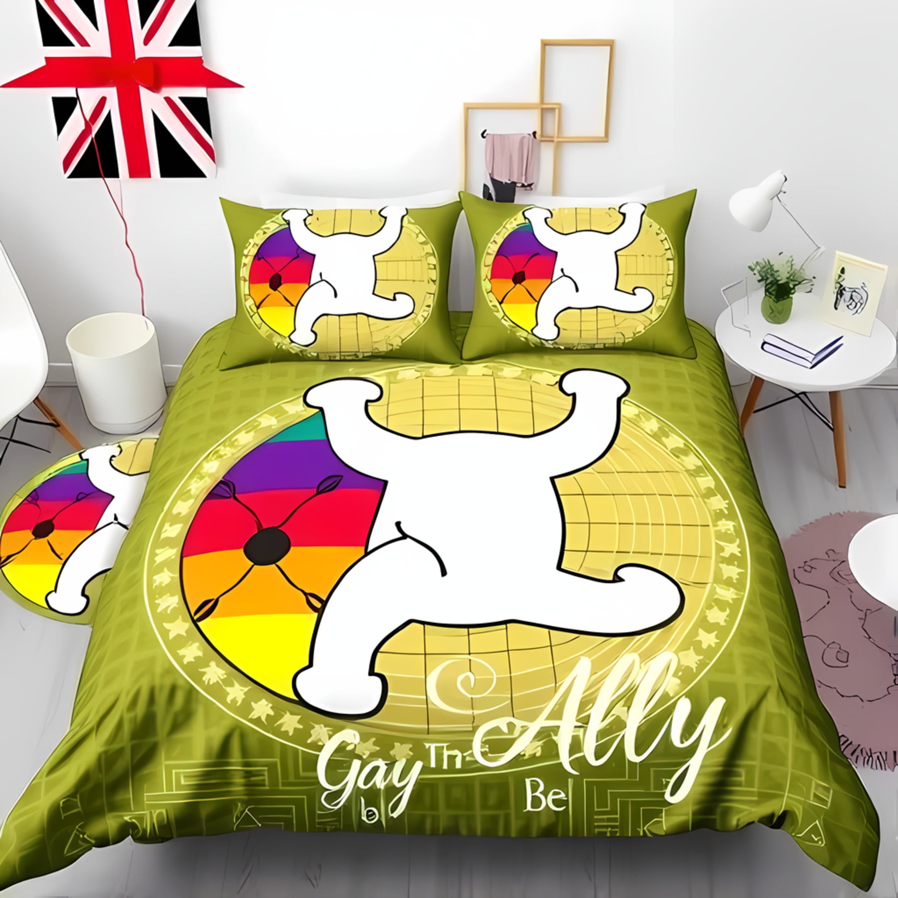 3-Piece Duvet Cover Set - Vibrant " Gay Ally " Design with Cartoon ...
