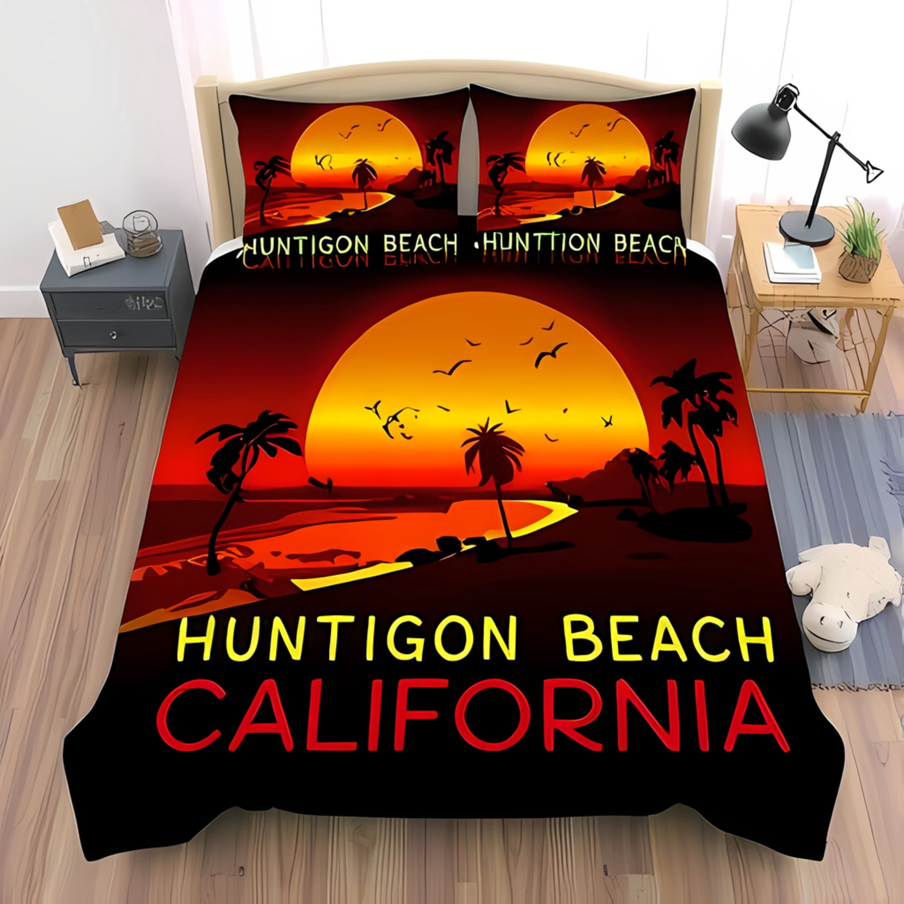 3-Piece Duvet Cover Set - Vibrant Huntington Beach Sunset Design with ...