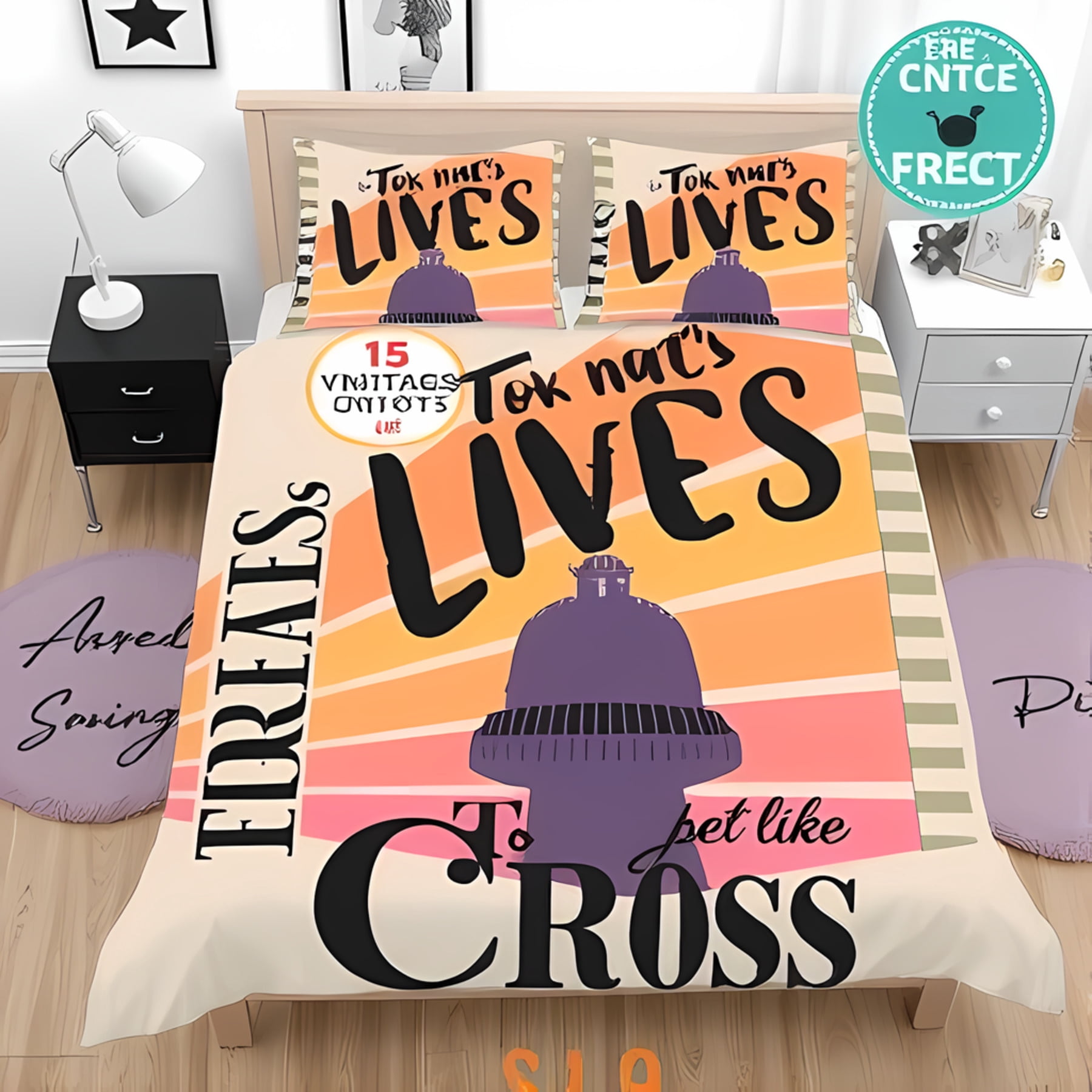 3-Piece Duvet Cover Set - Vibrant 'LIVES' Design with Bold Text & Soft ...