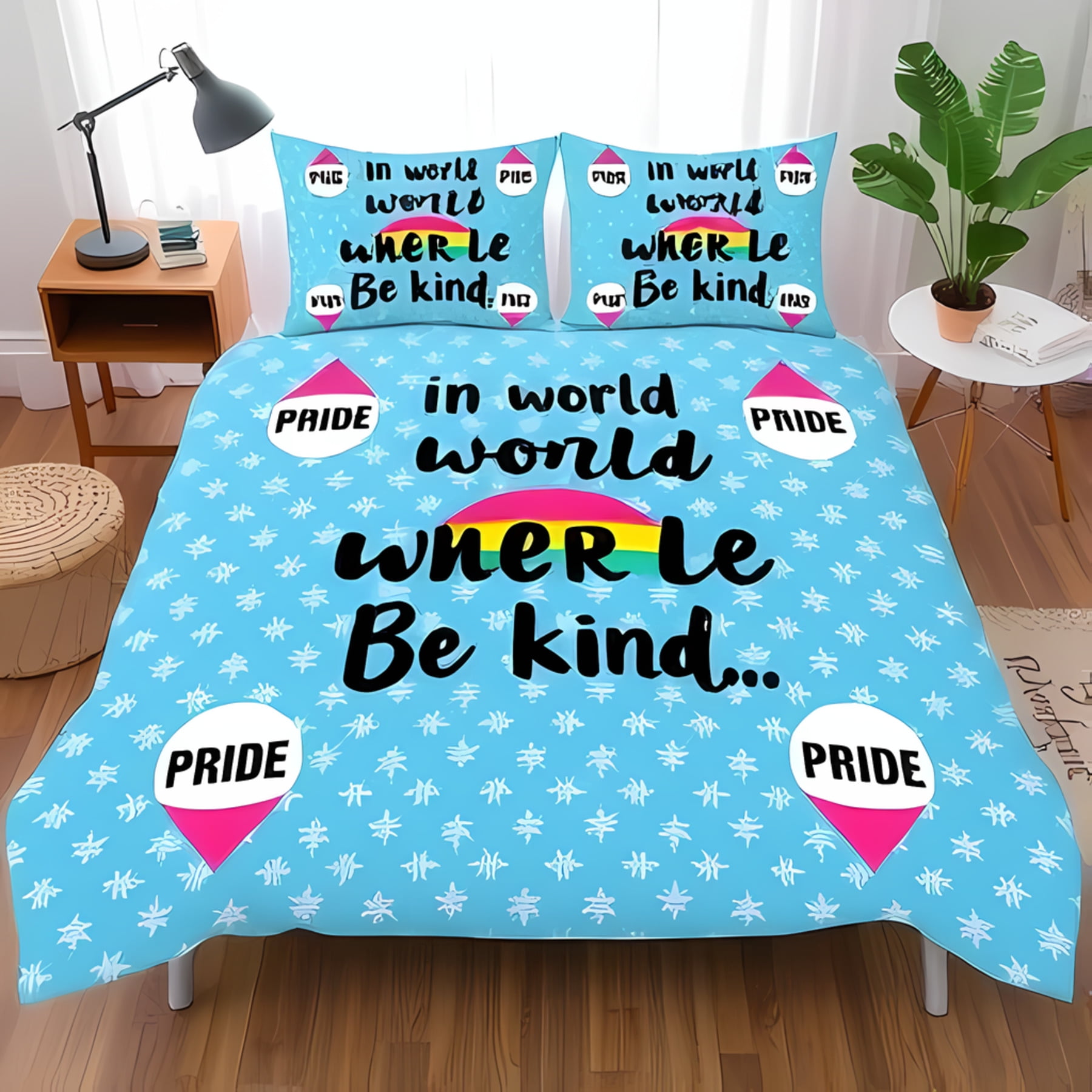 3-Piece Duvet Cover Set - Vibrant Light Blue with Kindness ...