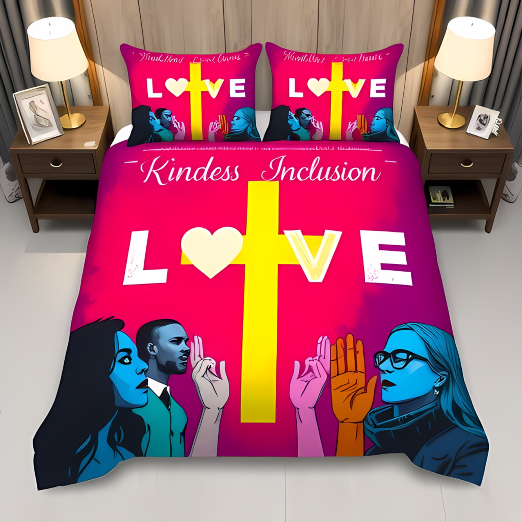 3-Piece Duvet Cover Set - Vibrant Love & Acceptance Design with Bold ...