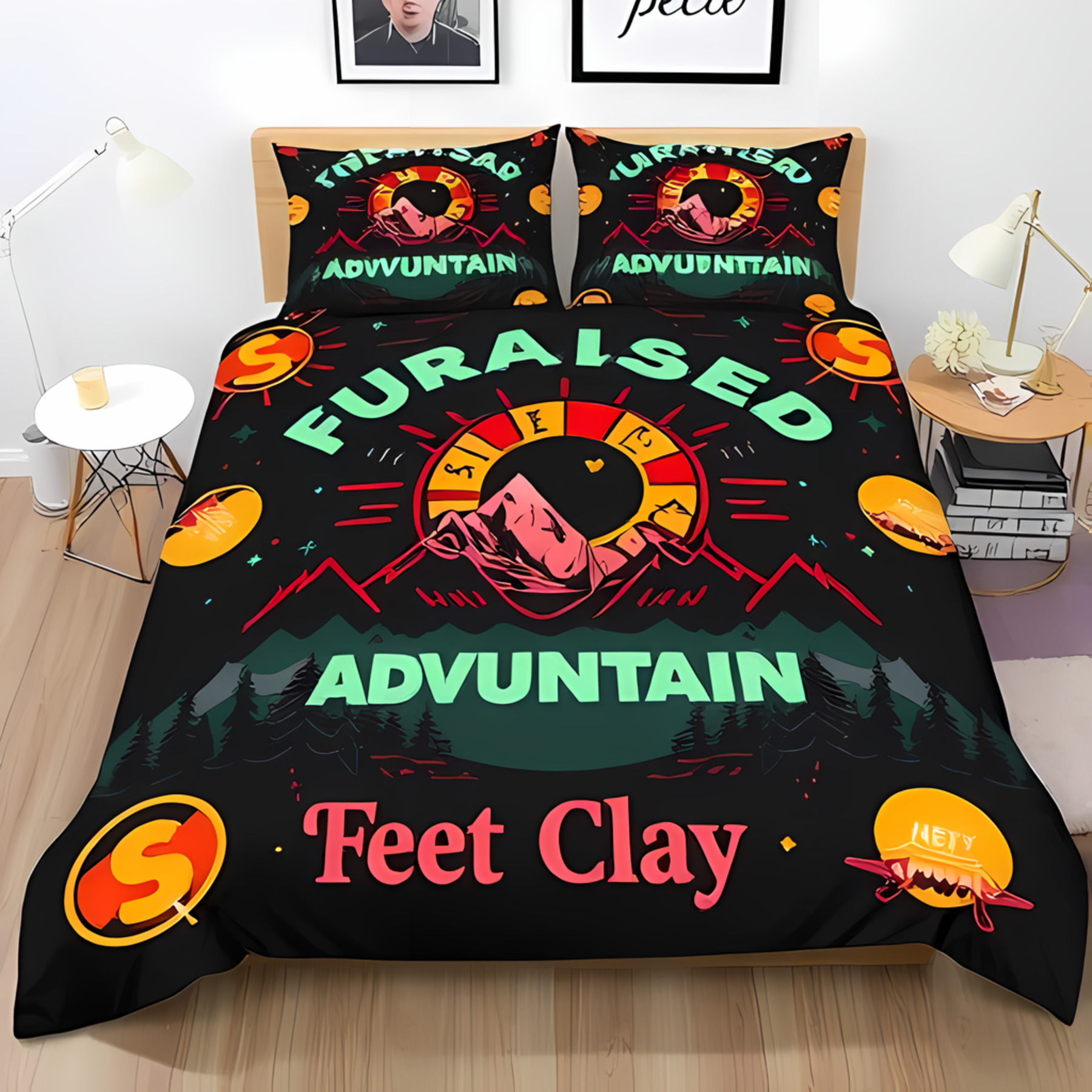 3-Piece Duvet Cover Set - Vibrant Mountain Design with Playful Graphics ...