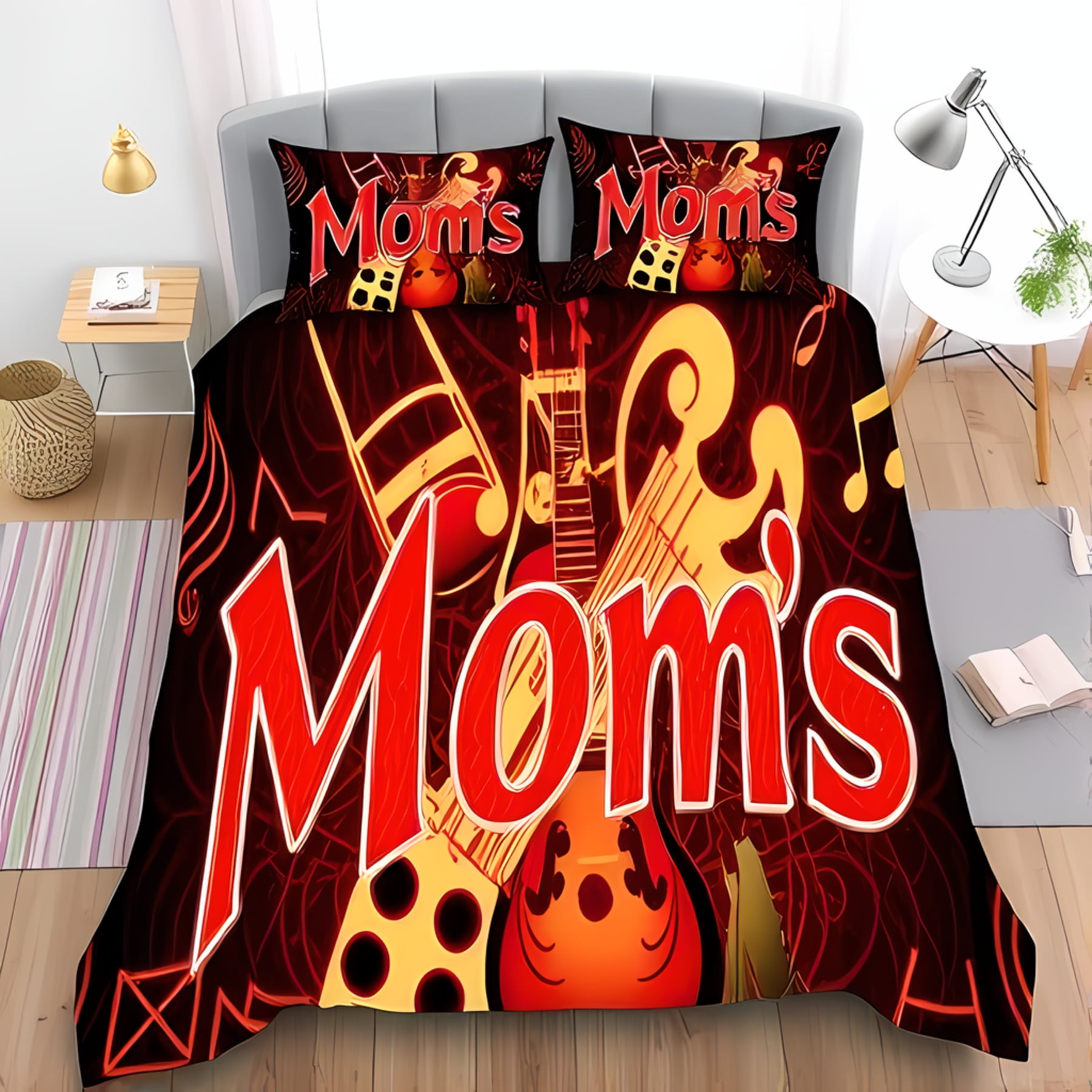 3-Piece Duvet Cover Set - Vibrant Musical Design with Guitars ...
