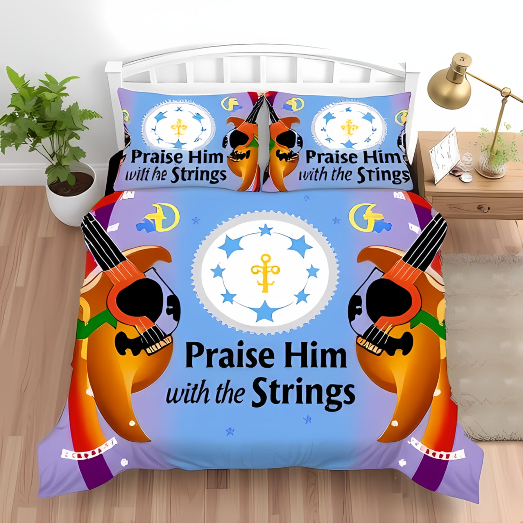 3-Piece Duvet Cover Set - Vibrant Musical Design with " Praise Him with ...