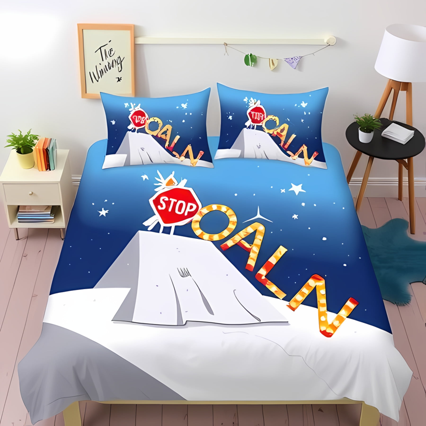 3-Piece Duvet Cover Set - Vibrant Night Sky & Mountain Design with ...