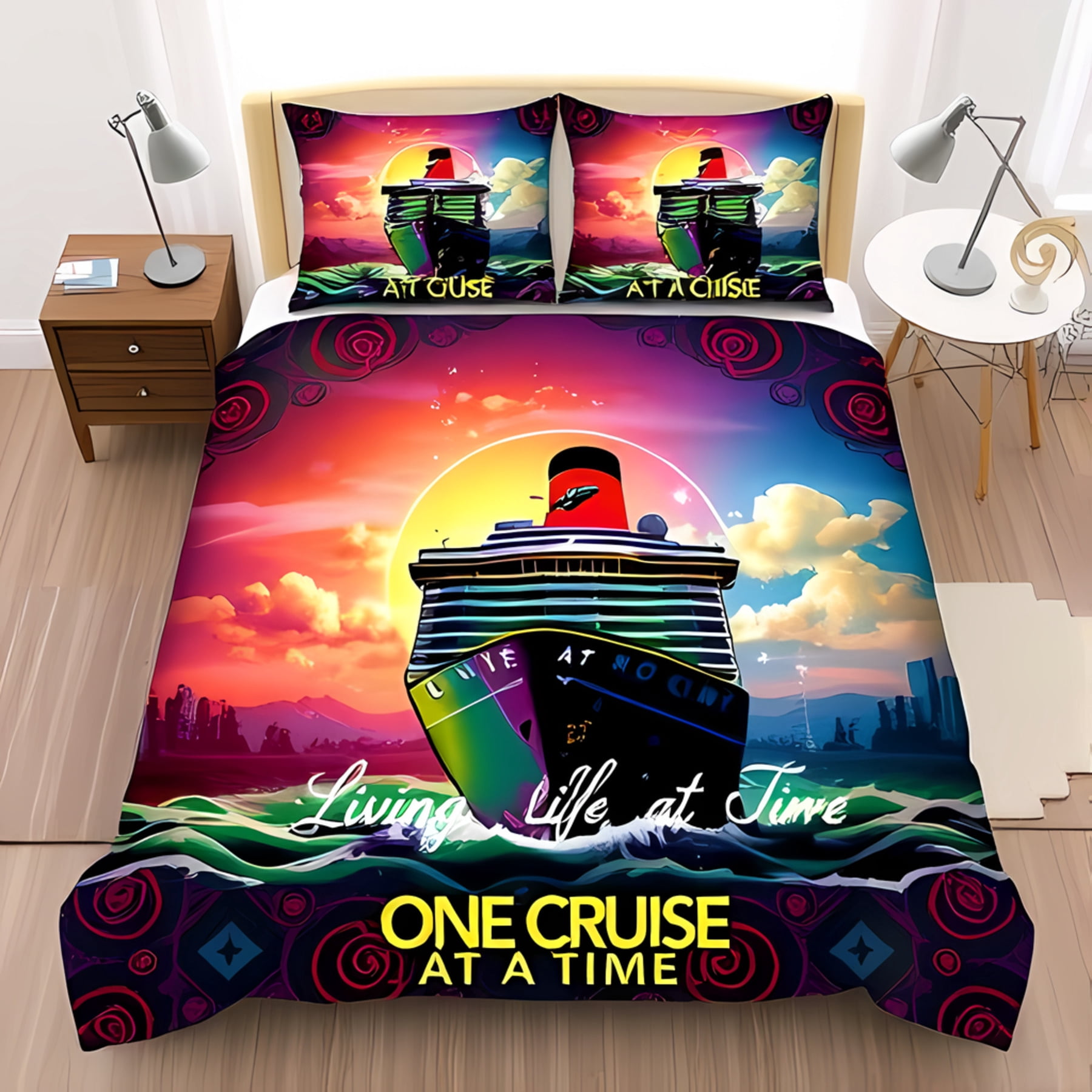 3-Piece Duvet Cover Set - Vibrant Ocean Cruise Design with Majestic ...
