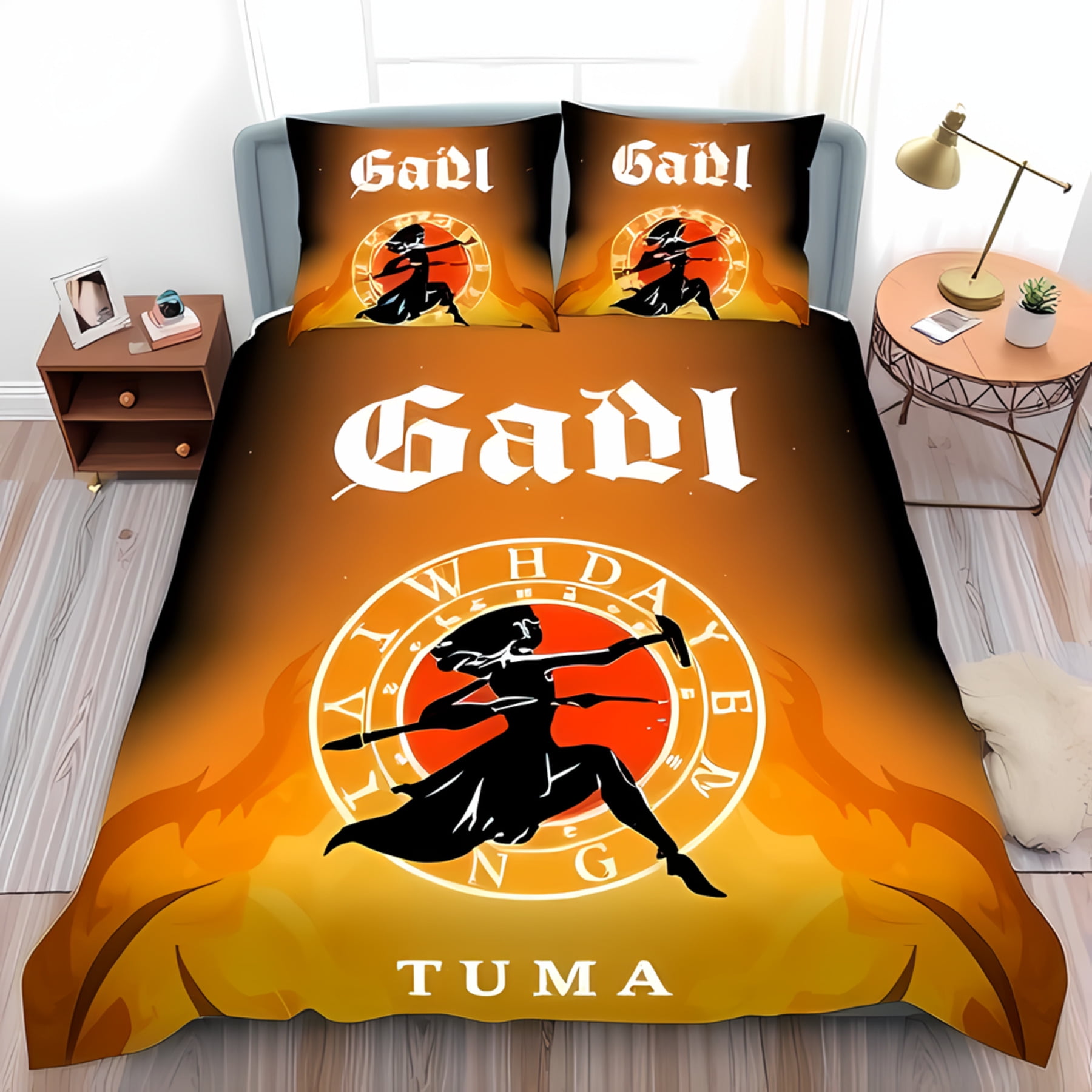 3-Piece Duvet Cover Set - Vibrant Orange & Black Witch Design with ...