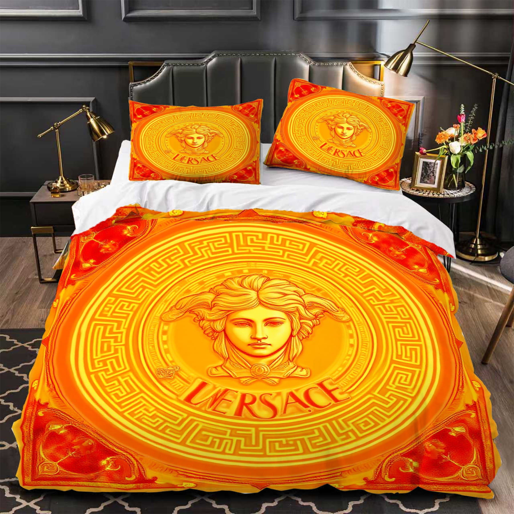 3-Piece Duvet Cover Set - Vibrant Orange & Yellow Patterns Modern ...