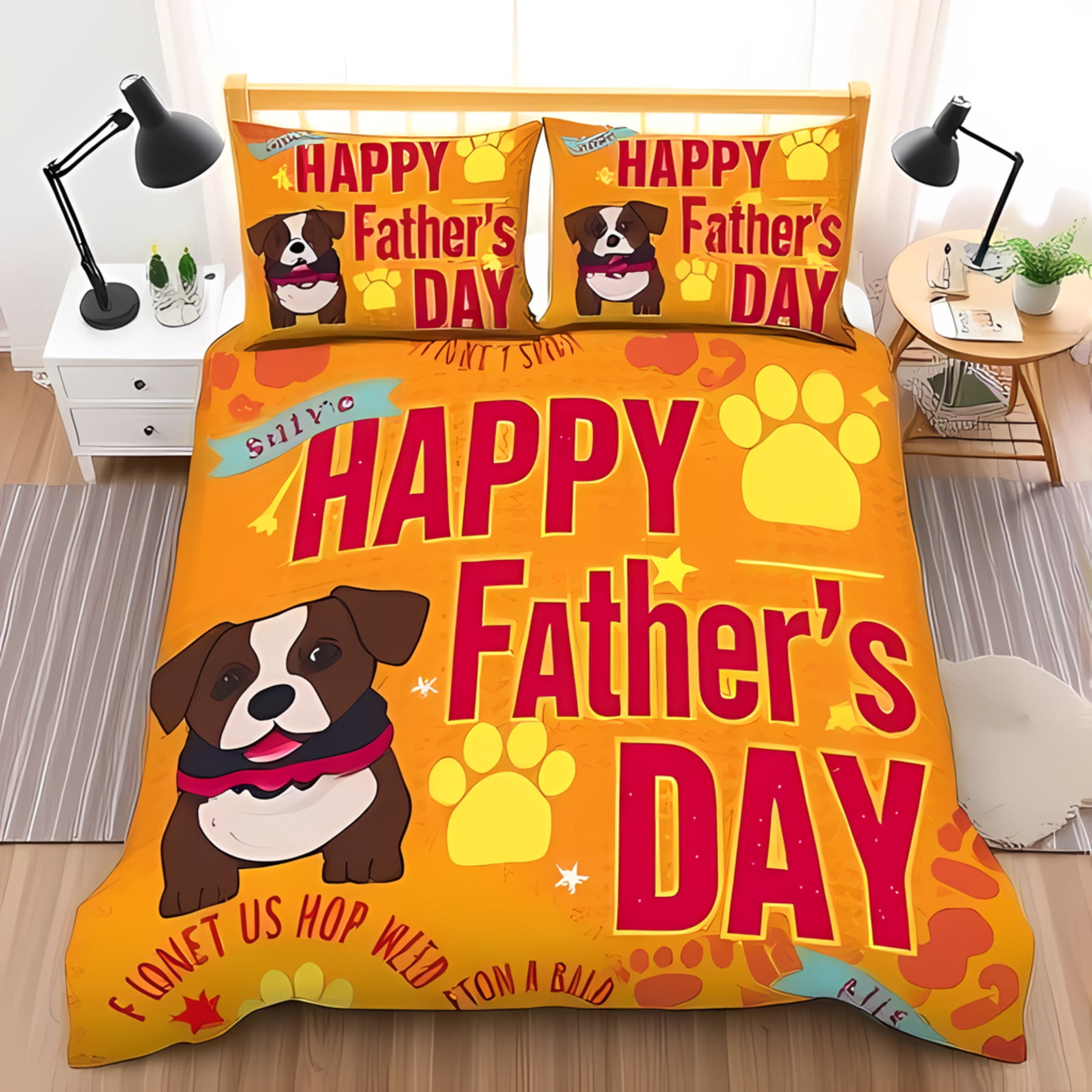 3-Piece Duvet Cover Set - Vibrant Orange with Cheerful Dog Design ...