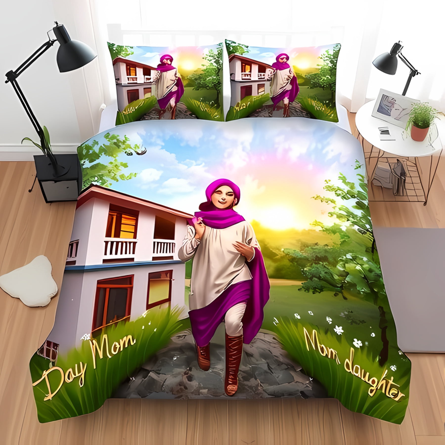 3-Piece Duvet Cover Set with Vibrant Outdoor Scene Featuring Cozy ...
