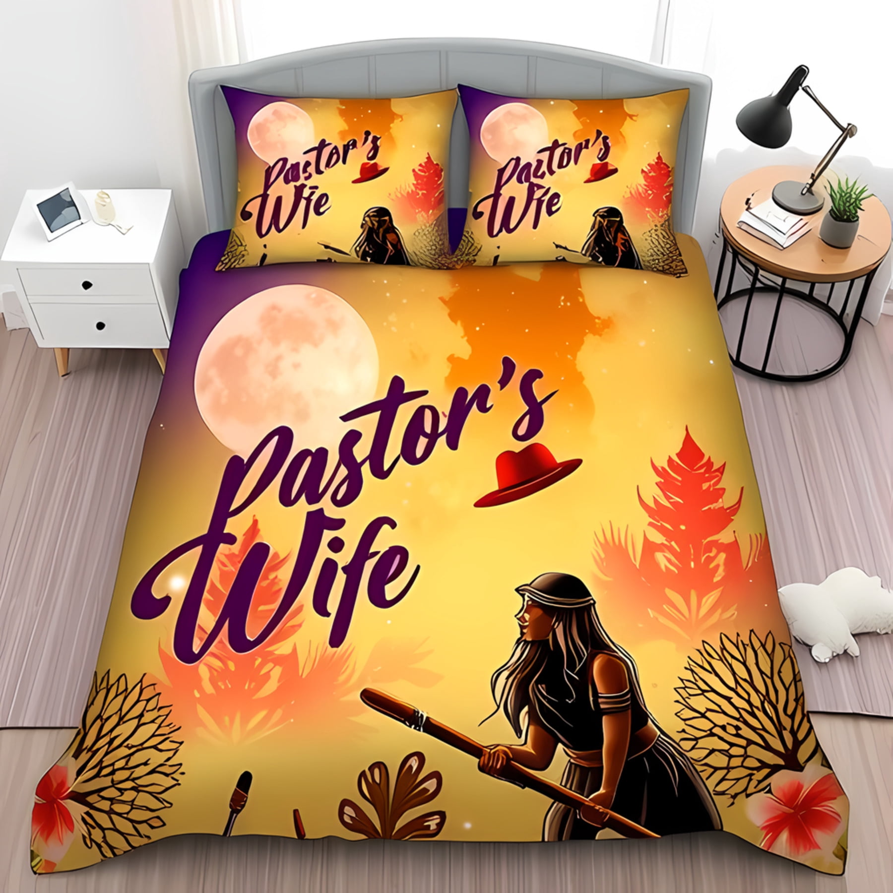3-Piece Duvet Cover Set - Vibrant 'Pastor's Wife' Design with Woman ...