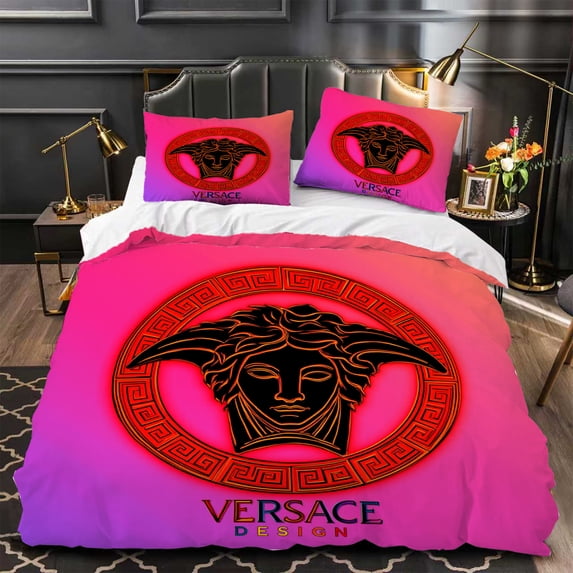 3-Piece Duvet Cover Set - Vibrant Pink & Purple & Intricate Circular ...