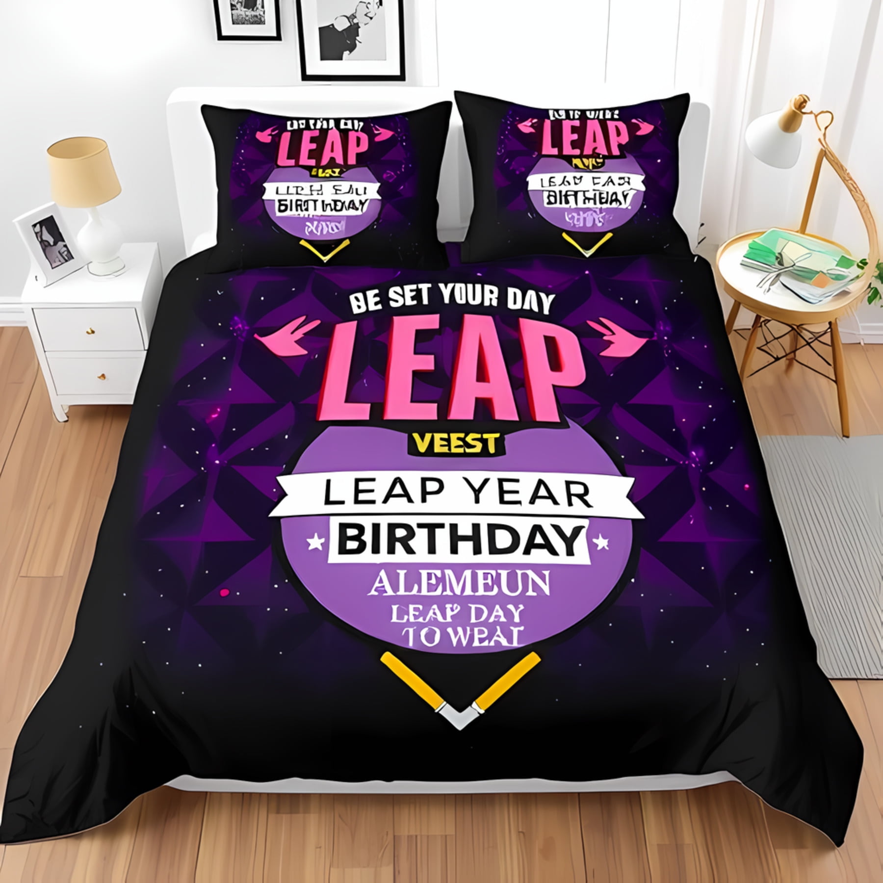 3-Piece Duvet Cover Set - Vibrant Purple Leap Year Design with Bold ...
