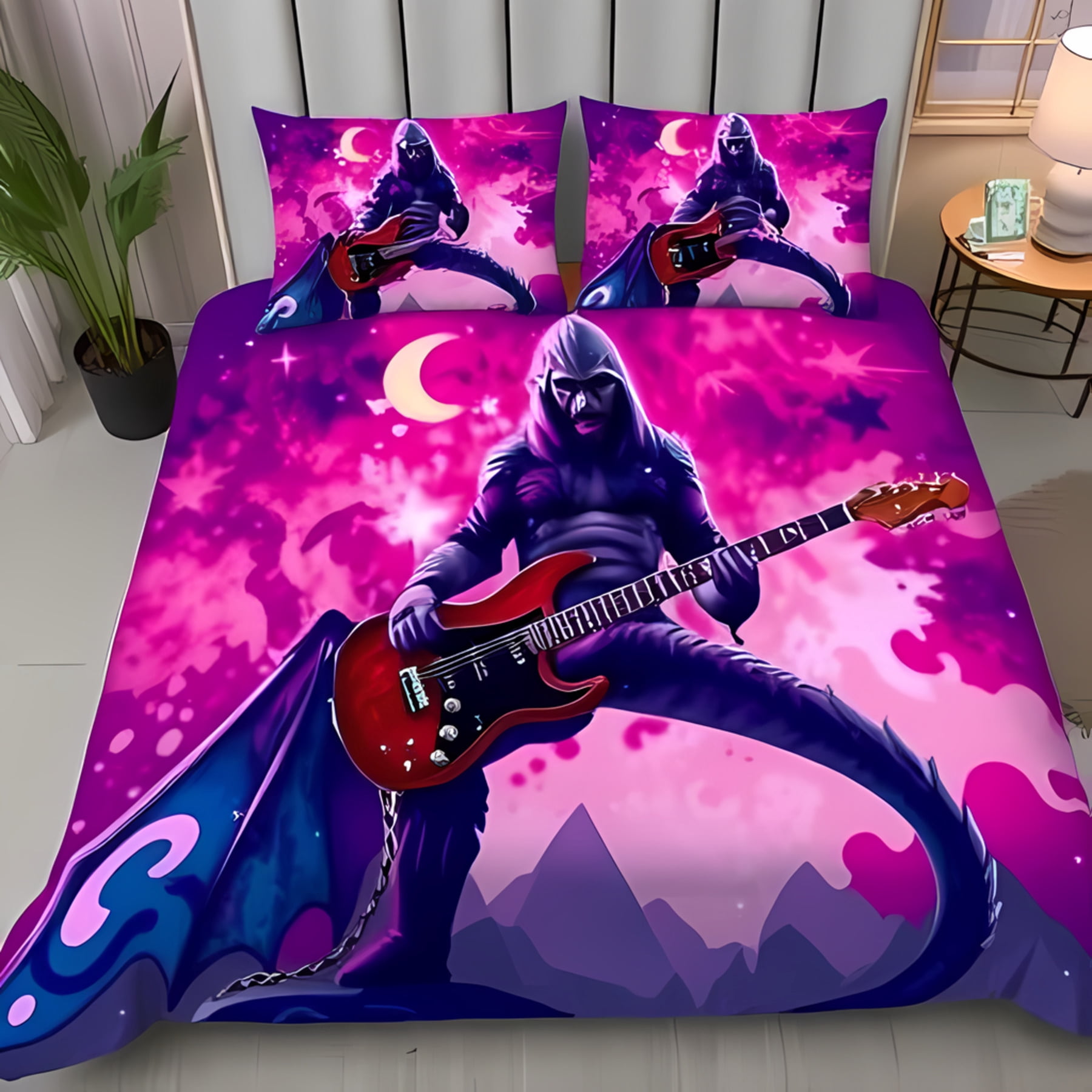 3-Piece Duvet Cover Set - Vibrant Purple & Pink Bedding with Hooded ...