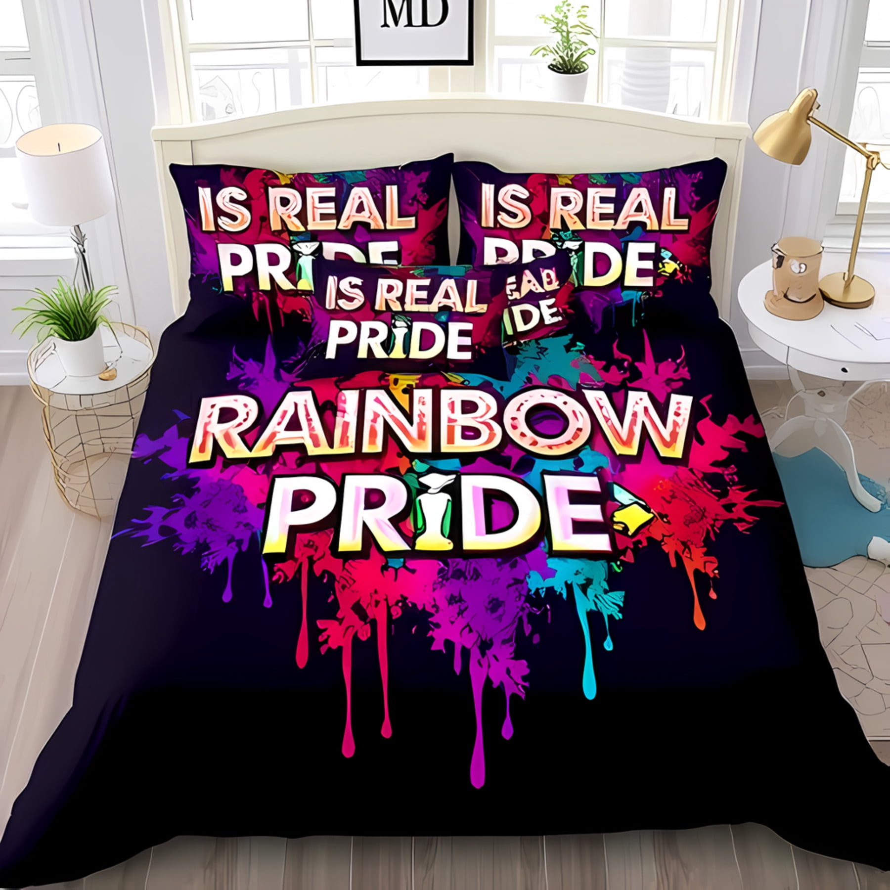 3-Piece Duvet Cover Set - Vibrant Rainbow Pride Design with Bold ...