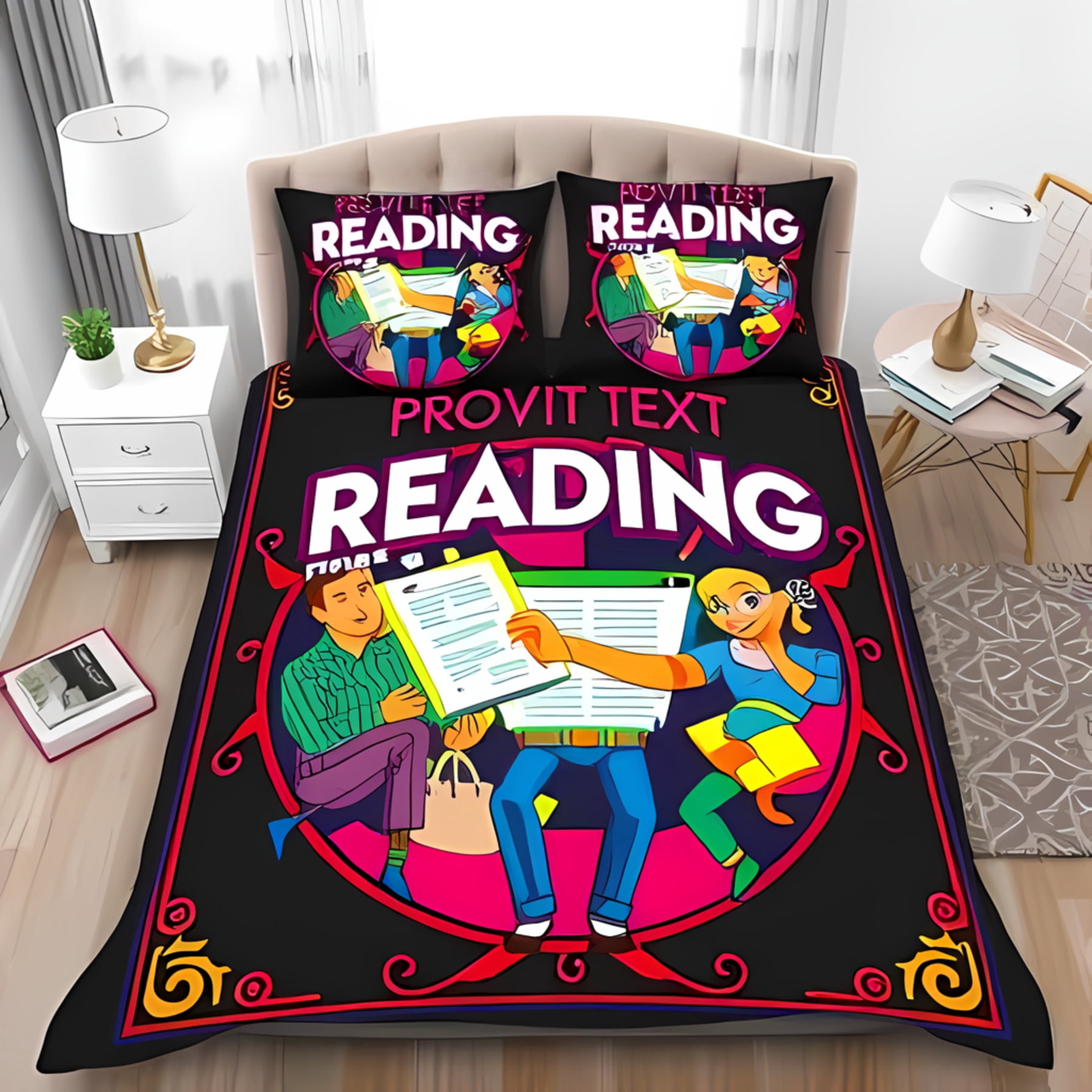 3-Piece Duvet Cover Set - Vibrant Reading Theme with Bold 'READING ...