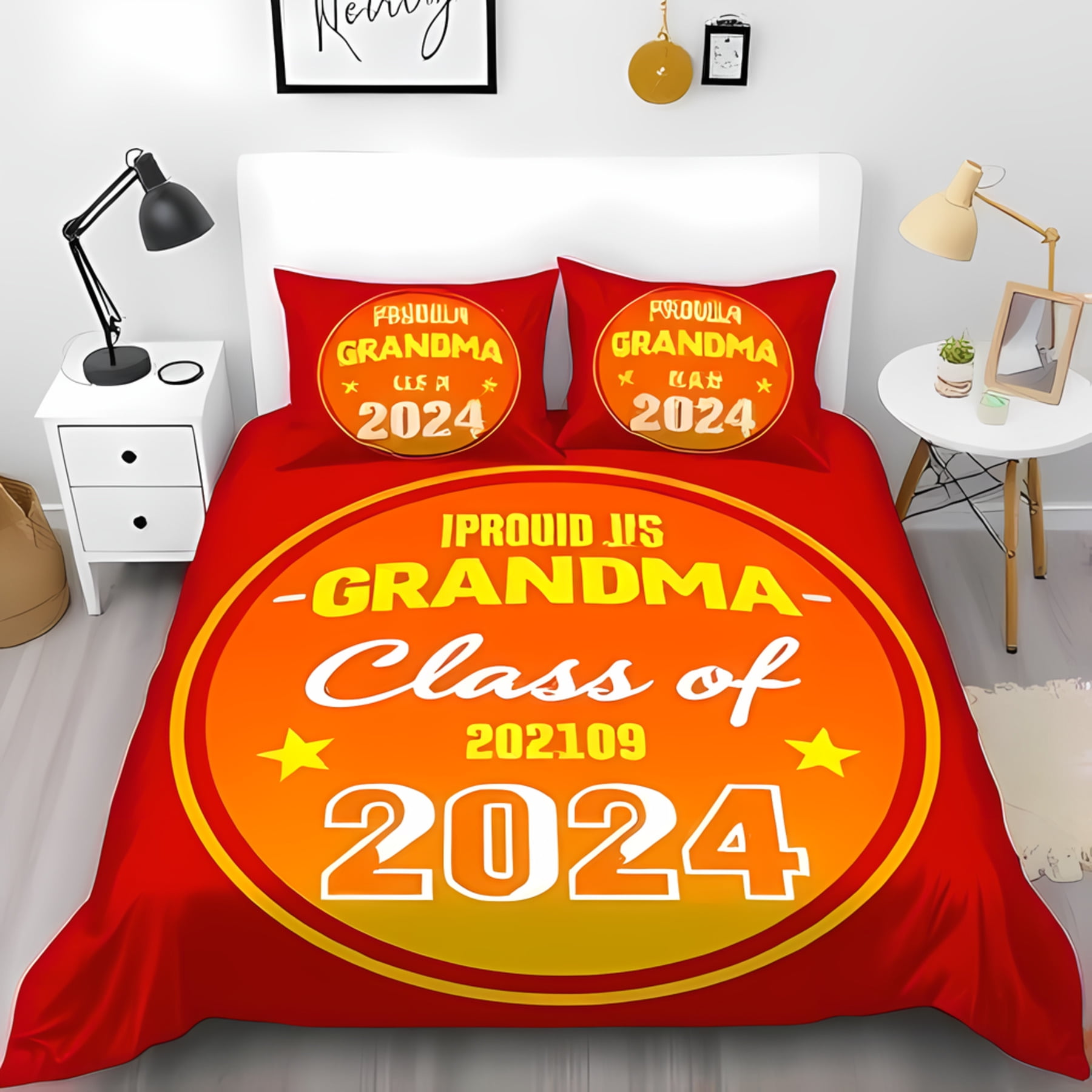 3-Piece Duvet Cover Set - Vibrant Red with 'Proud Grandma - Class of ...