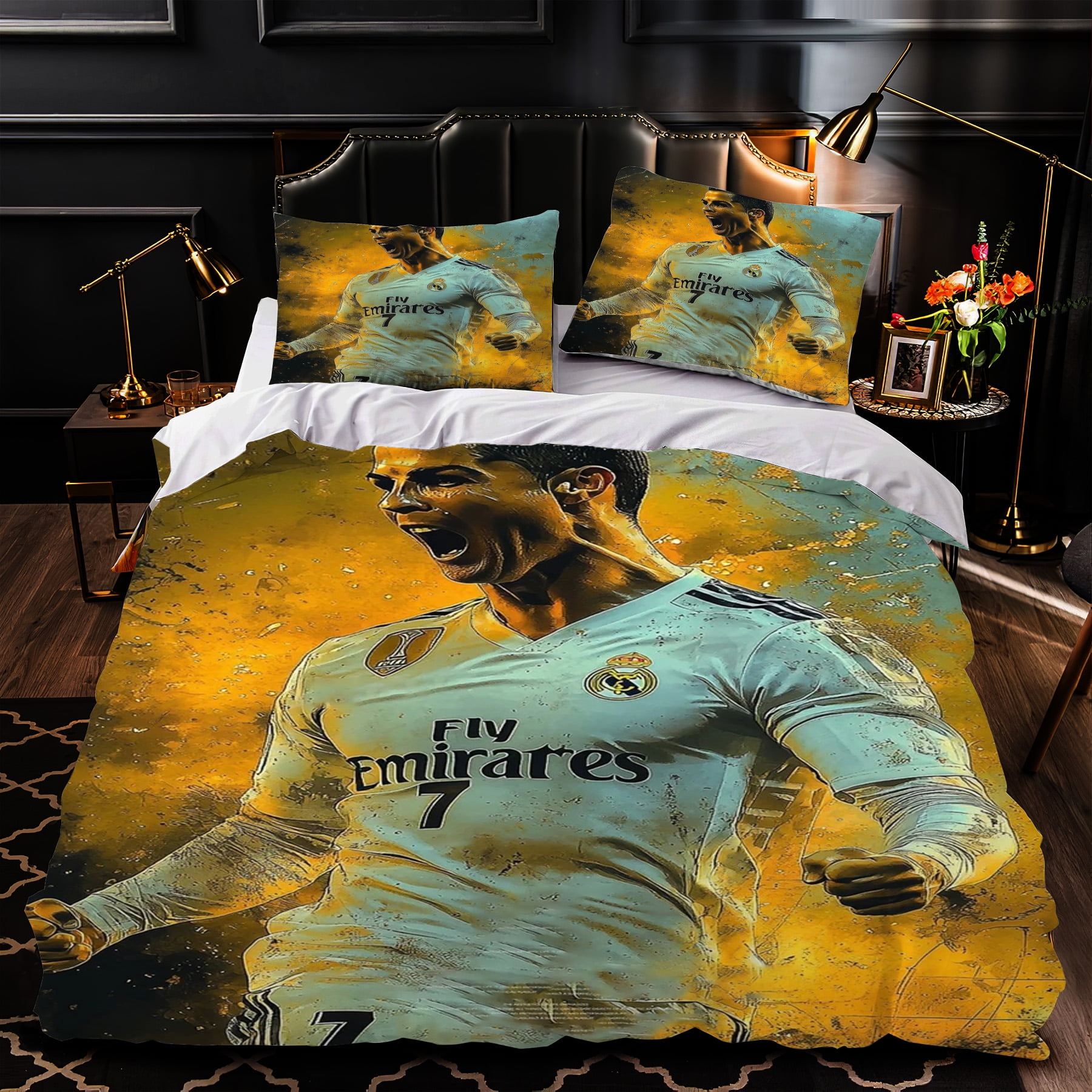 3-Piece Duvet Cover Set - Vibrant Soccer Player Design in Jersey Yellow ...