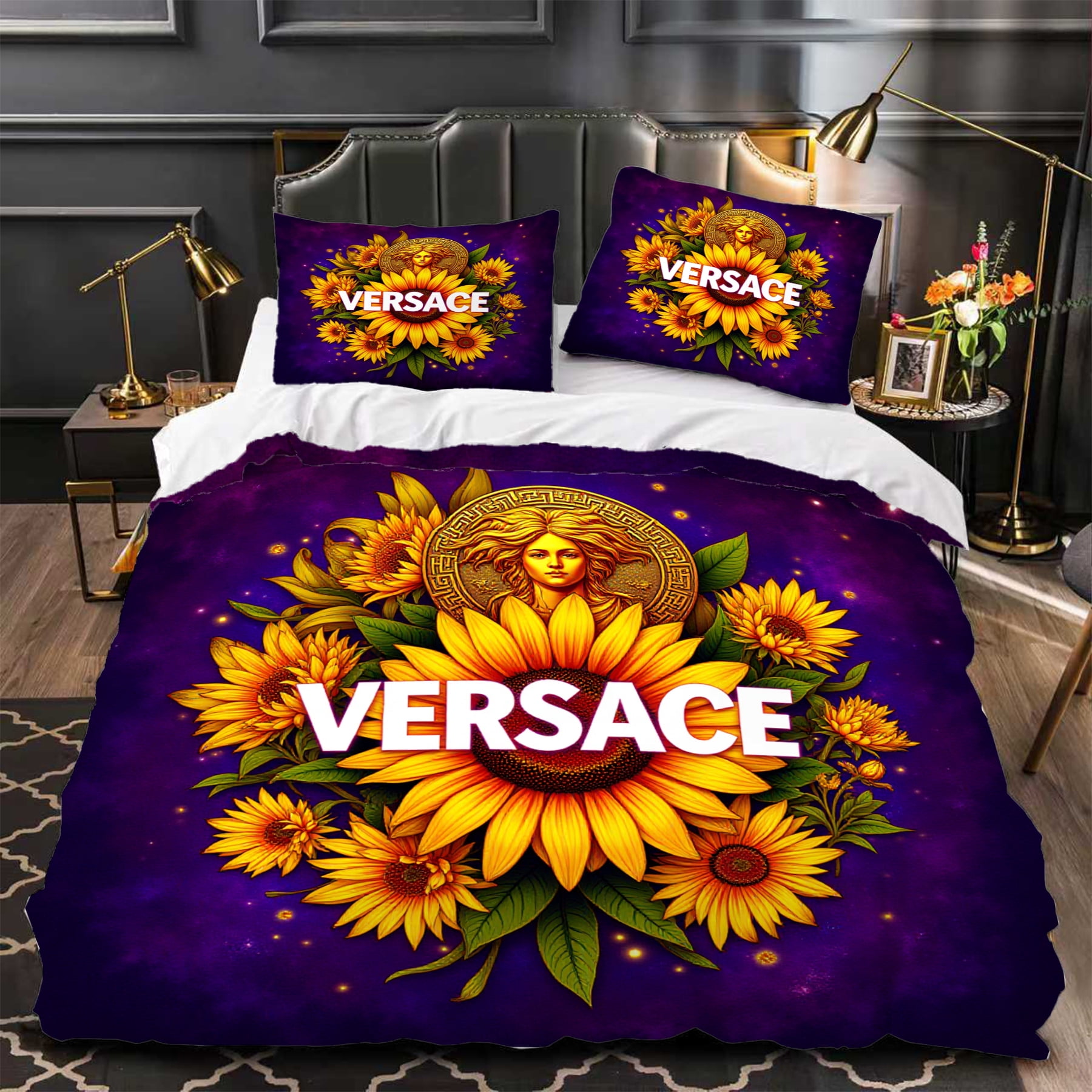 3-Piece Duvet Cover Set - Vibrant Sunflower & Golden Star Design ...
