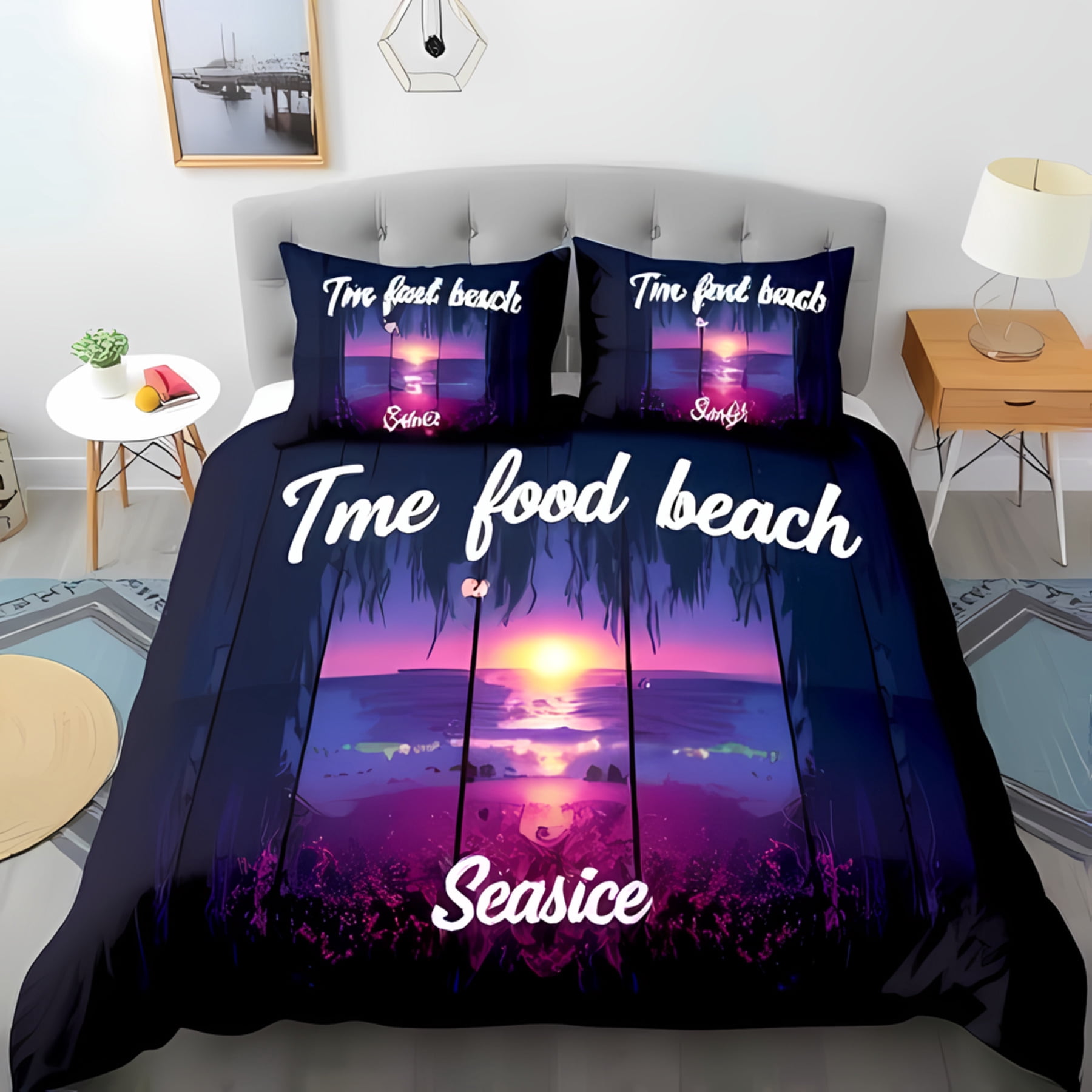 3-Piece Duvet Cover Set - Vibrant Sunset Beach Scene with Trees "The ...