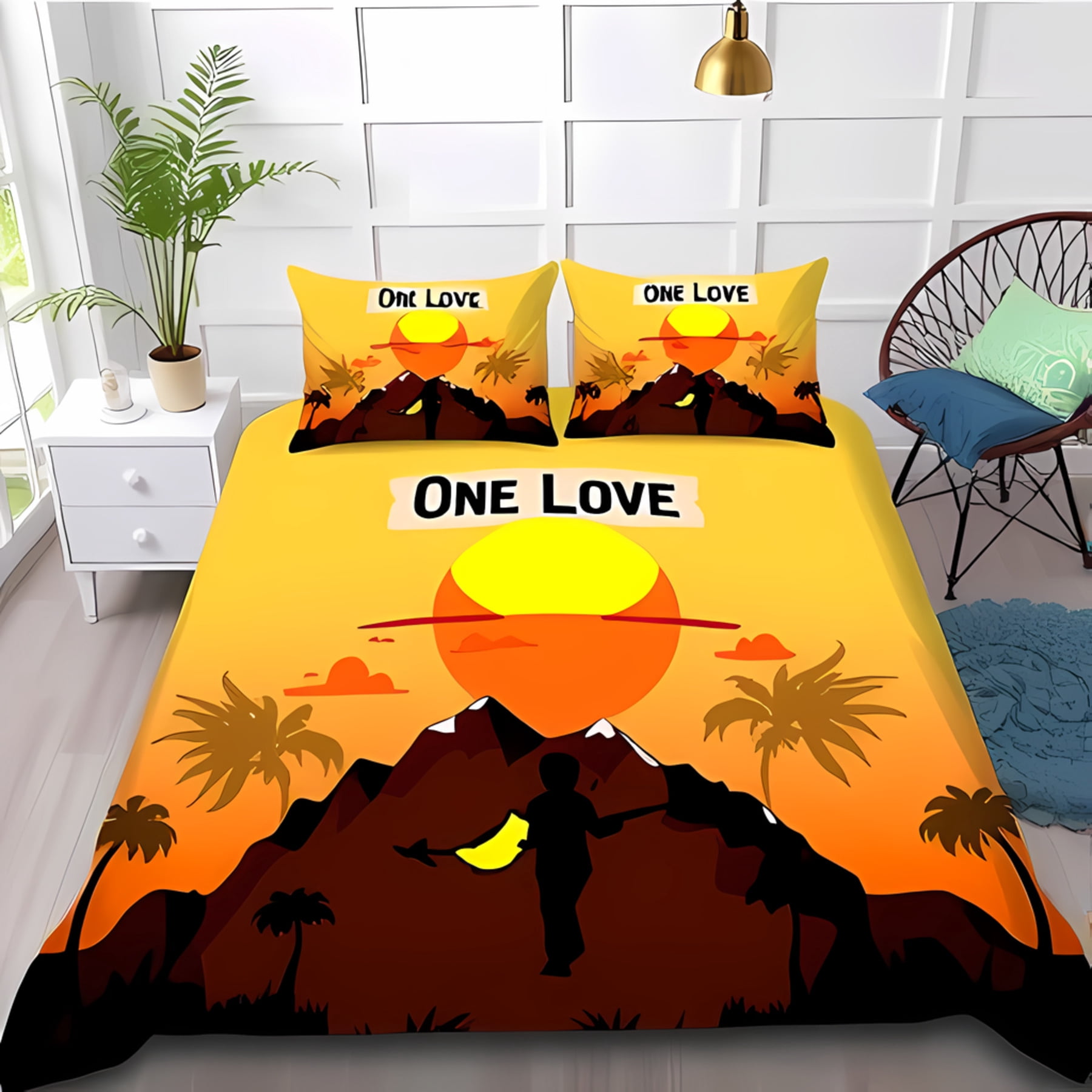 3-Piece Duvet Cover Set - Vibrant Sunset Design with Silhouetted Trees ...