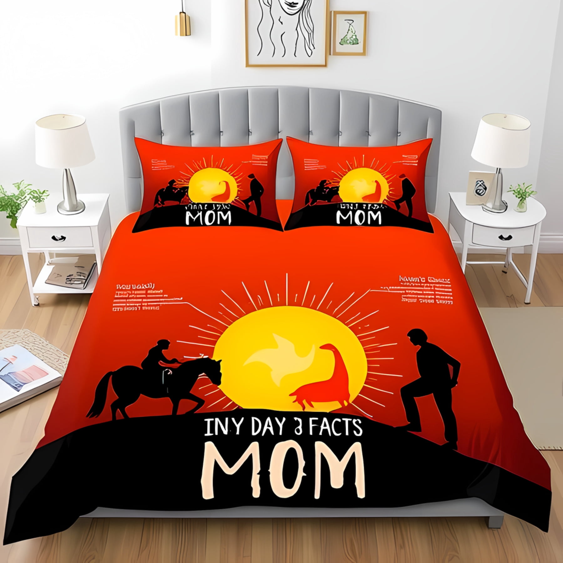 3-Piece Duvet Cover Set - Vibrant Sunset Design with Silhouettes ...