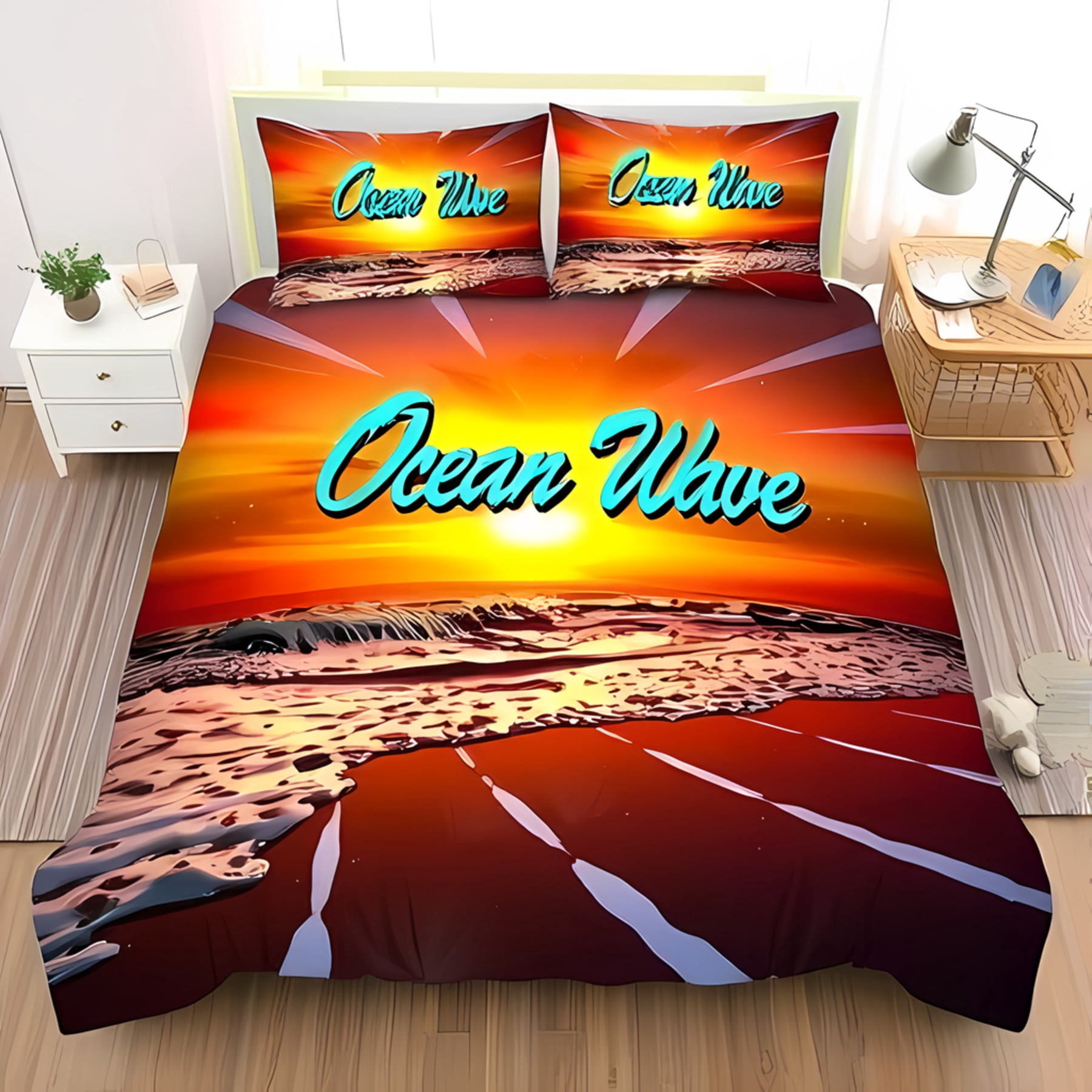 3-Piece Duvet Cover Set - Vibrant Sunset Ocean Scene with Matching ...