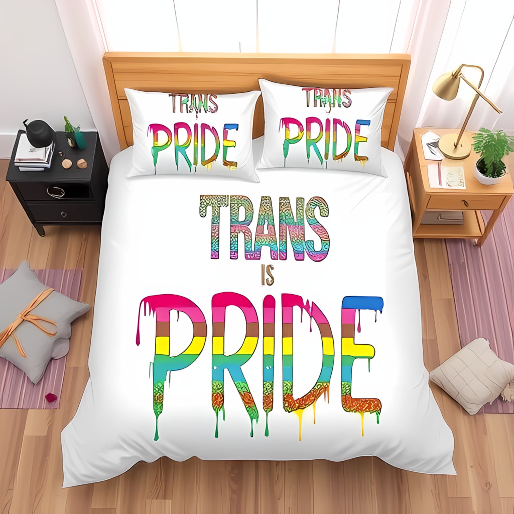 3-Piece Duvet Cover Set - Vibrant " TRANS is PRIDE " Design with ...