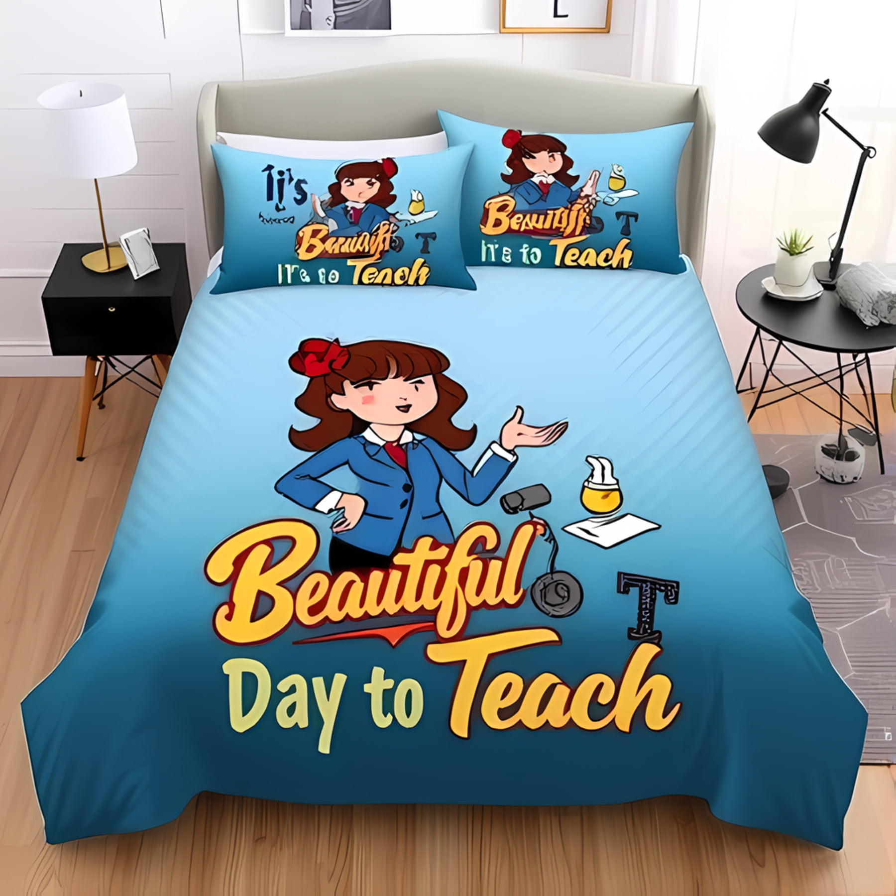 3-Piece Duvet Cover Set - Vibrant Teaching Theme with Animated ...