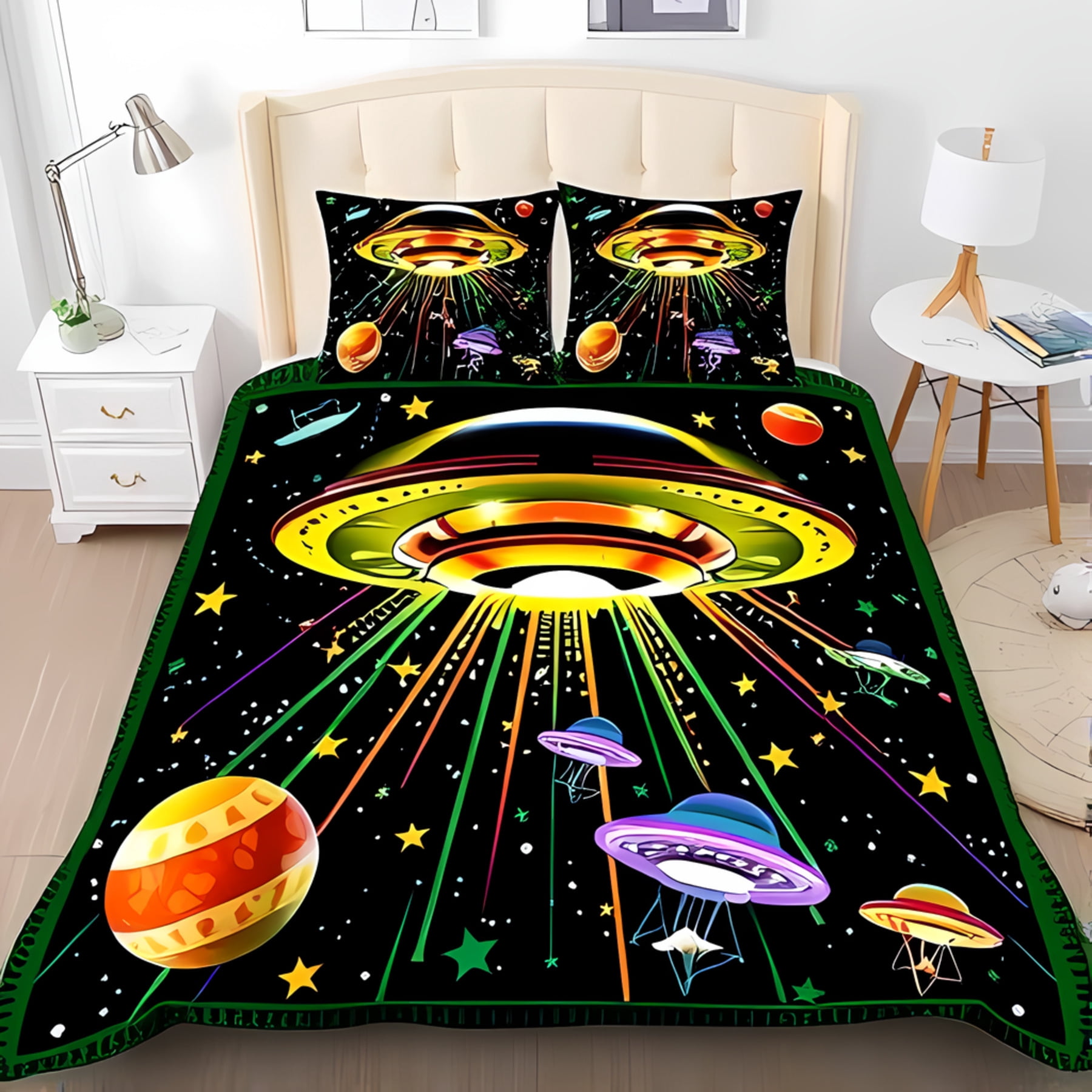 3-Piece Duvet Cover Set - Vibrant UFO & Planet Design for a Fun Bedroom ...
