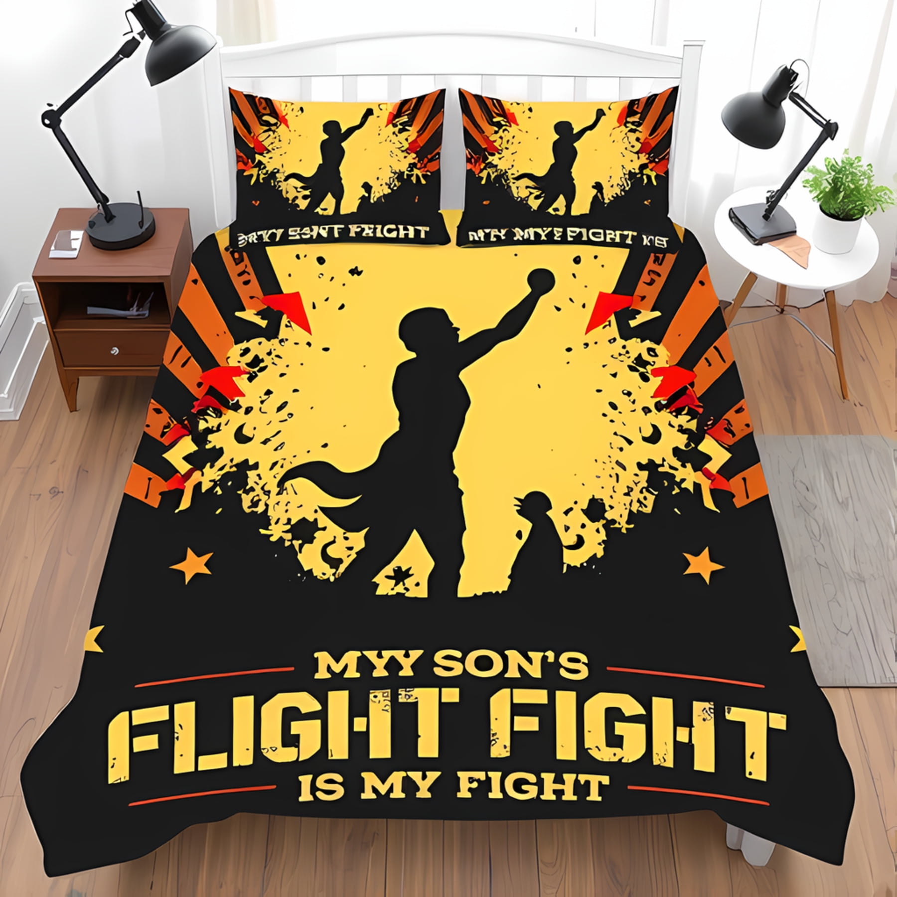 3-Piece Duvet Cover Set - Vintage Boxer with Pattern Yellow & Black ...