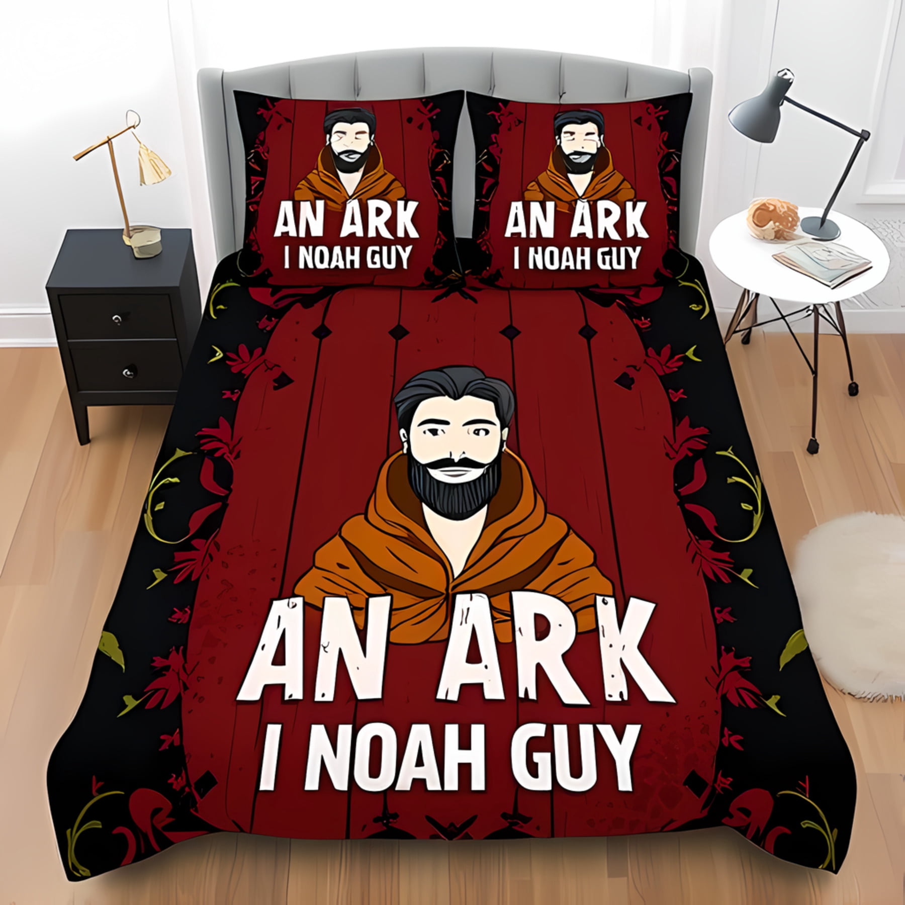 3-Piece Duvet Cover Set - Whimsical " AN ARK I NOAH GUY " Design in ...