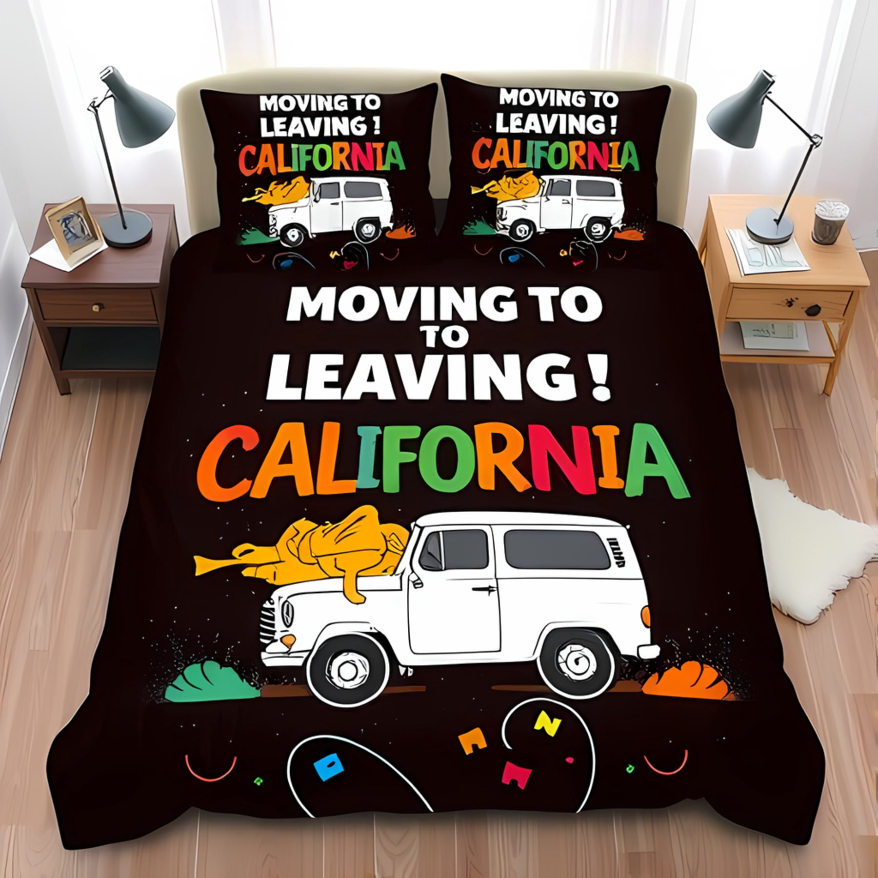 3-Piece Duvet Cover Set - Whimsical California Moving Design with ...