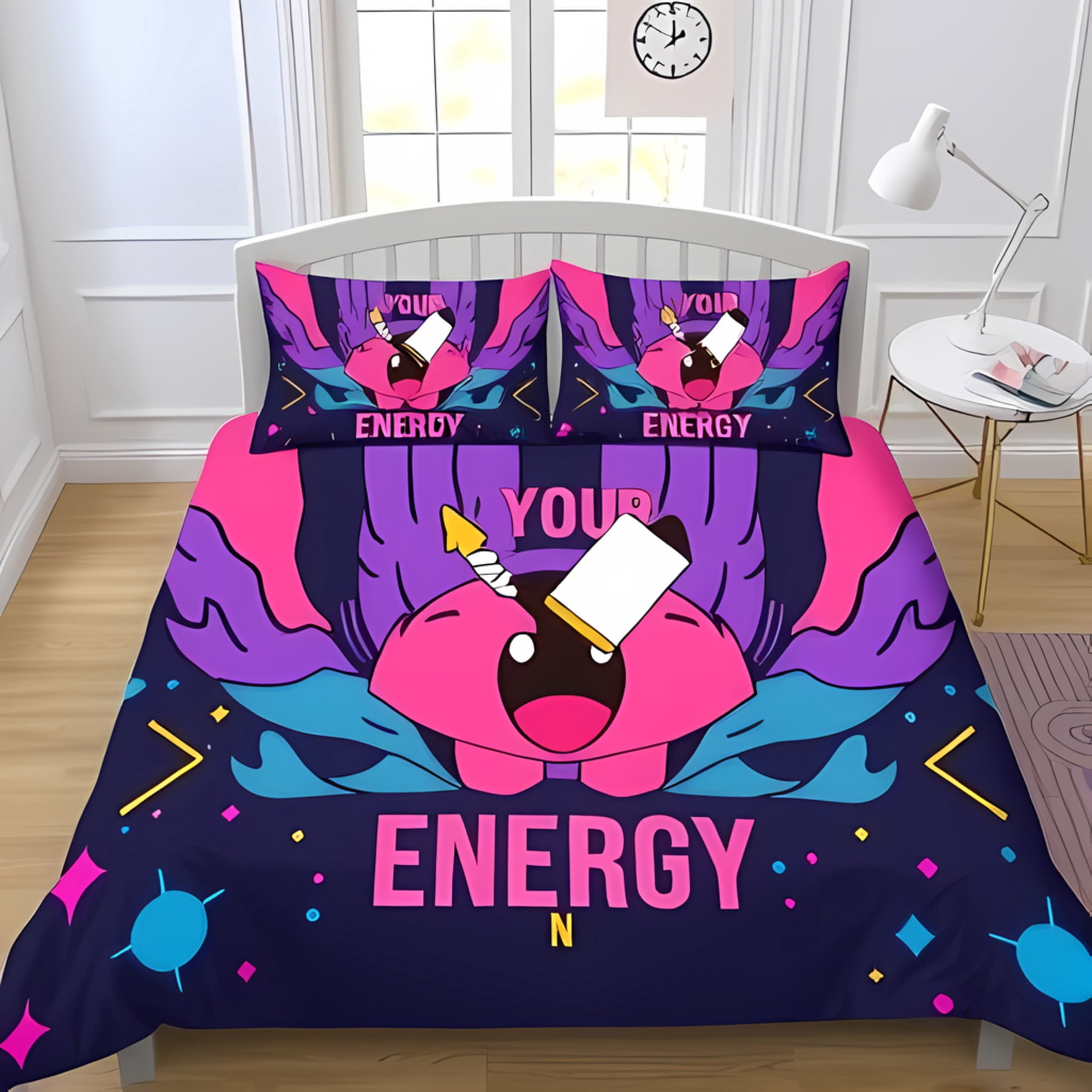 3-Piece Duvet Cover Set - Whimsical Character Design with Bright Pink ...