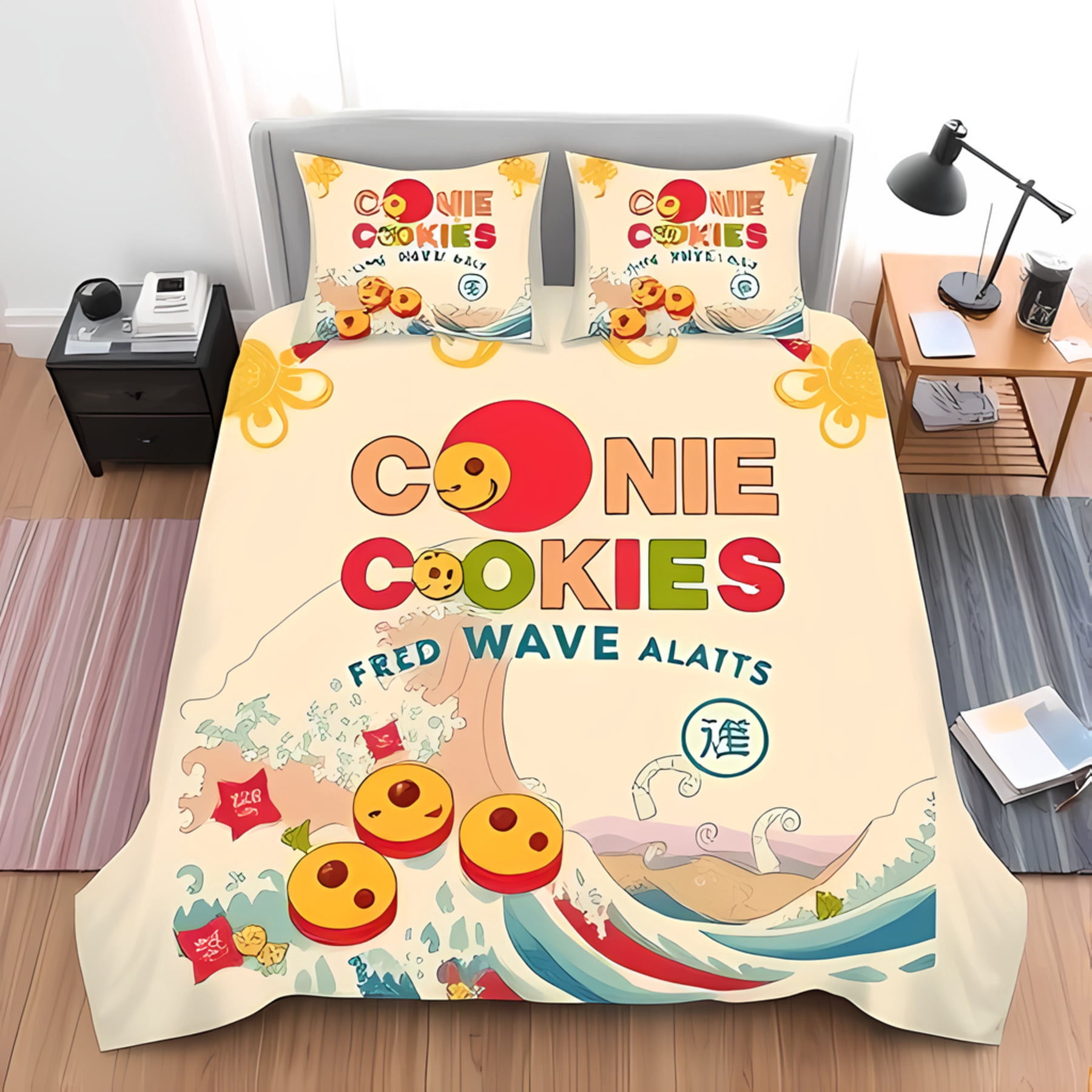 3-Piece Duvet Cover Set - Whimsical Cookies Design with Bright Colors ...