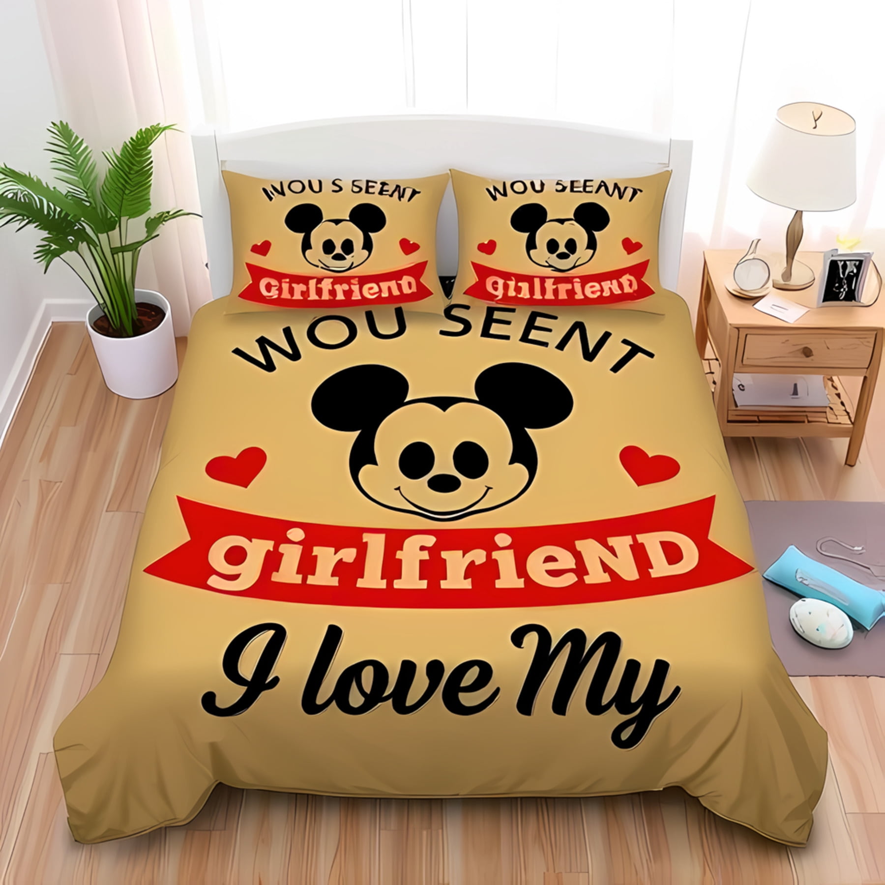 3-Piece Duvet Cover Set - Whimsical Design with " I Love My Girlfriend ...