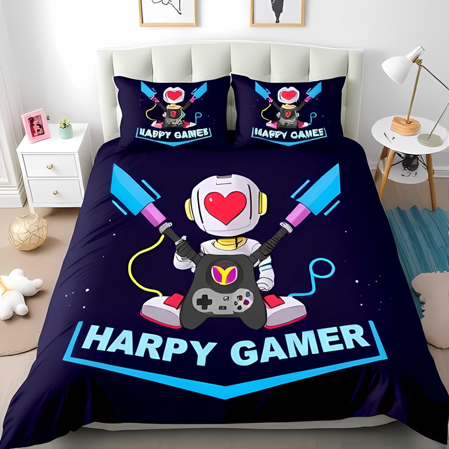 3-Piece Duvet Cover Set - Whimsical Harpy Gamer Design with Colorful ...