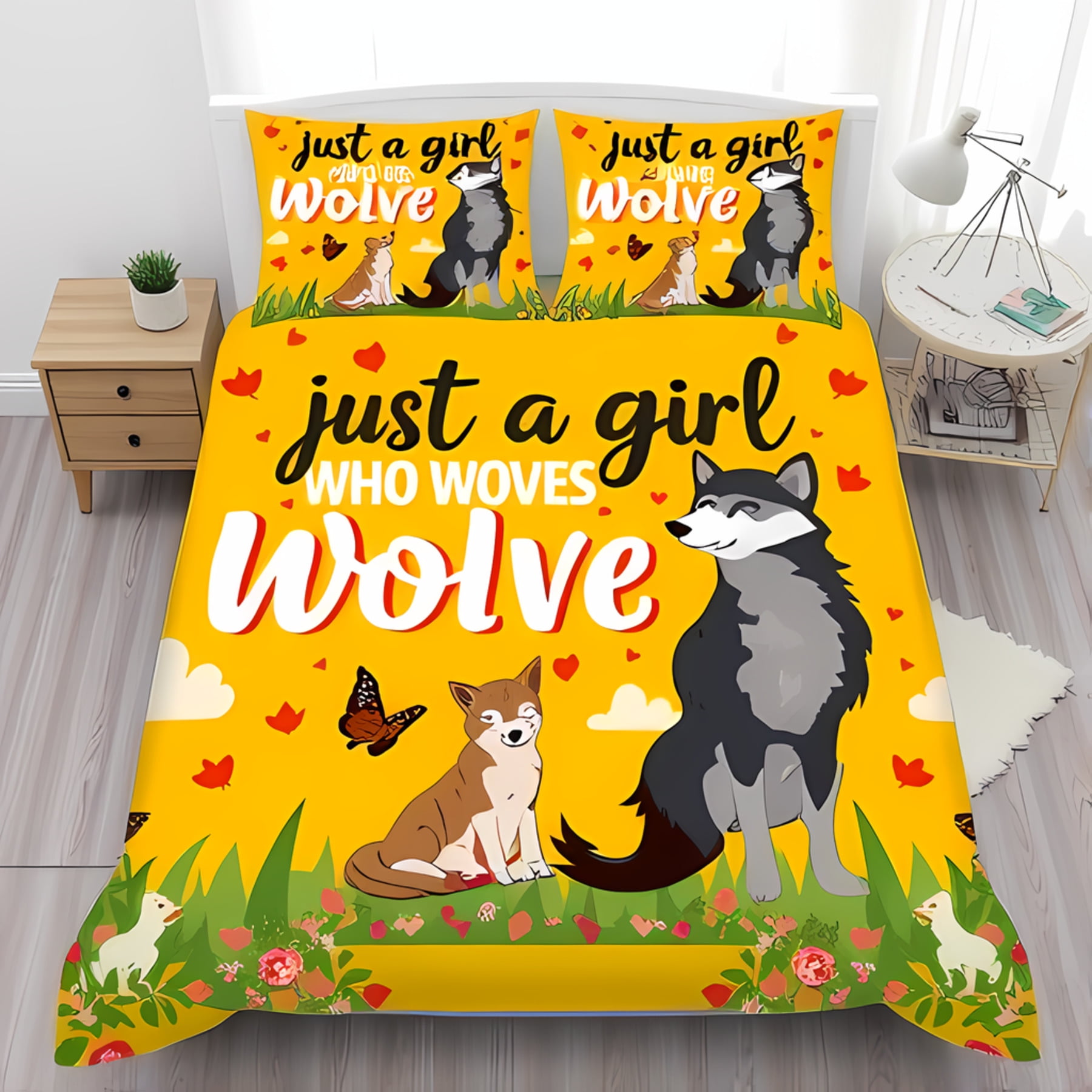 3-Piece Duvet Cover Set - Whimsical " Just a Girl Who Loves Wolves ...