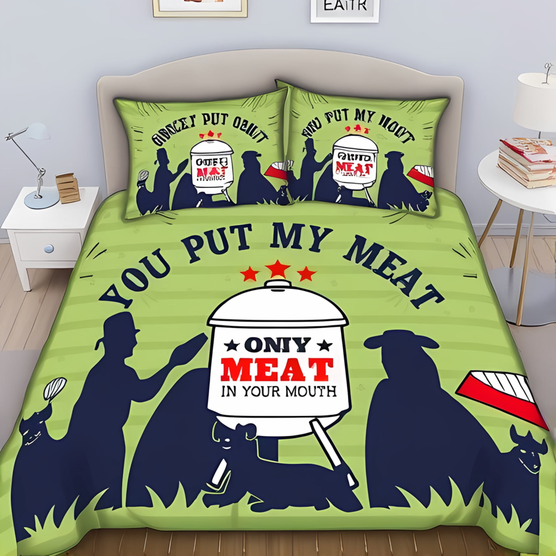 3-Piece Duvet Cover Set - Whimsical Meat Lover's Design with Cheerful ...