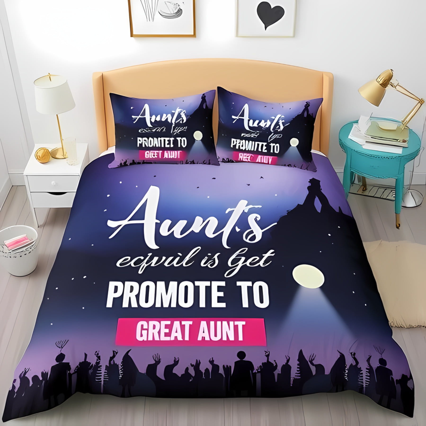 3-Piece Duvet Cover Set - Whimsical Nighttime Scene with " Aunt's ...