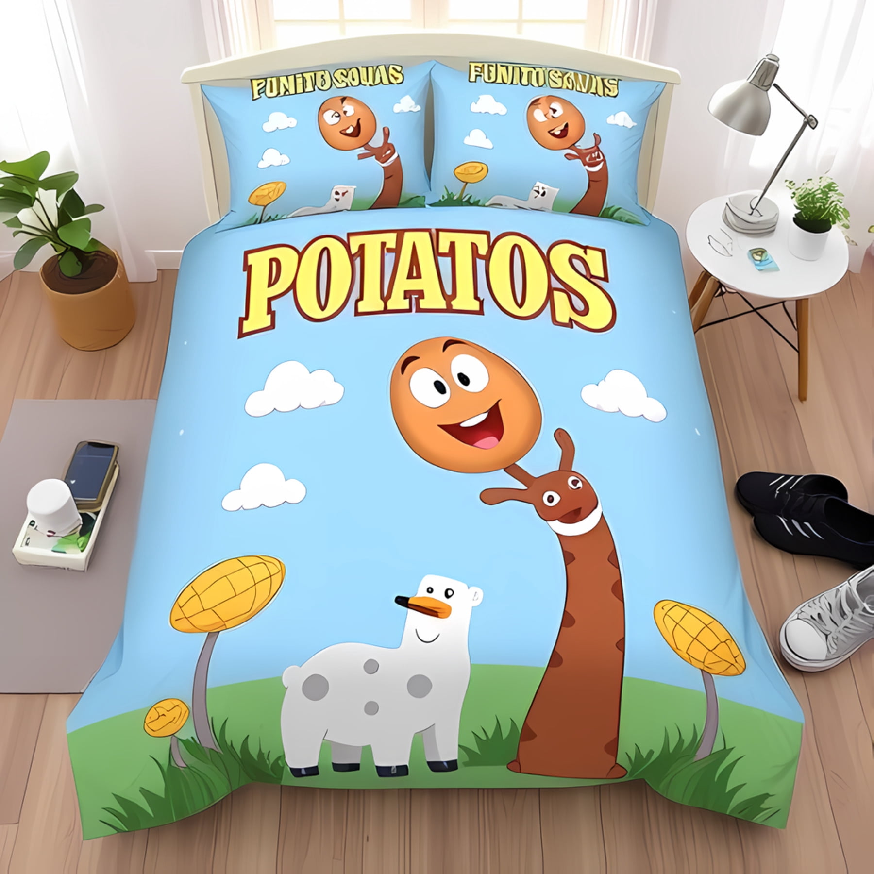 3-Piece Duvet Cover Set - Whimsical Potatoes Giraffe & Cow Design on ...