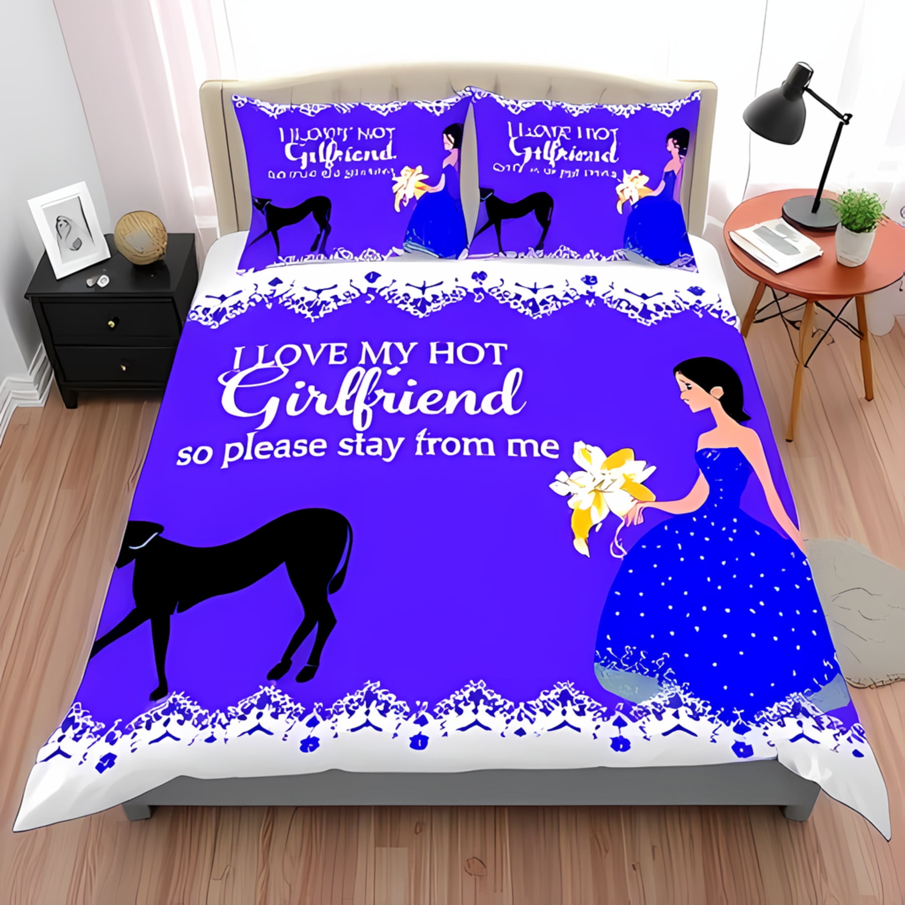 3-Piece Duvet Cover Set - Whimsical Purple Design with Glamorous Woman ...